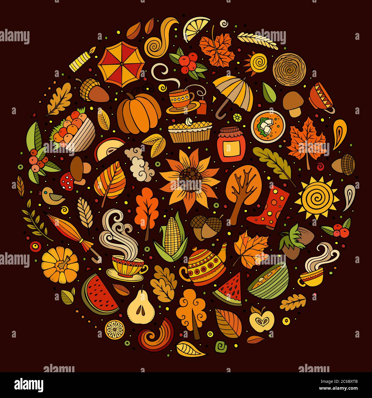 Vector doodle cartoon set of Autumn objects Stock Vector Image & Art ...