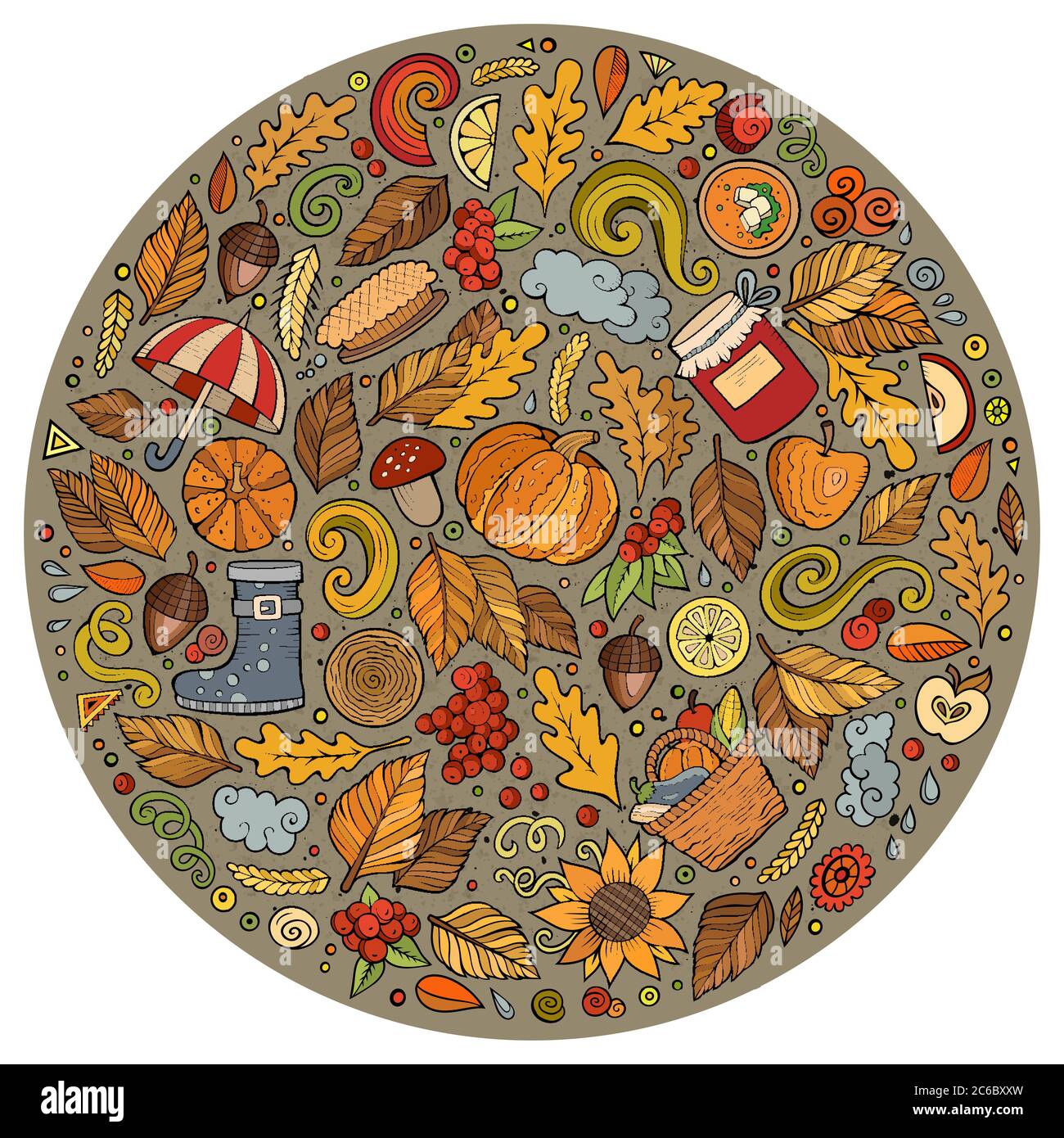 Autumn cartoon doodle objects, symbols and items Stock Vector Image ...