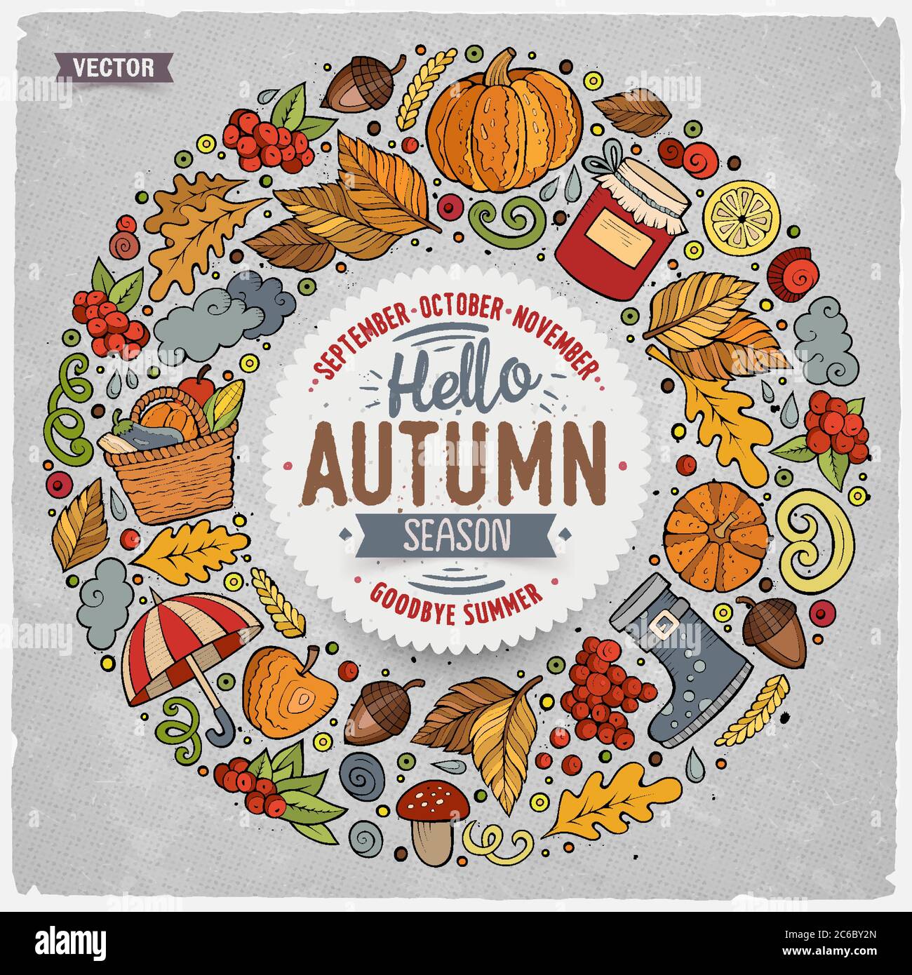 Set of Autumn cartoon doodle objects, symbols and items Stock Vector ...