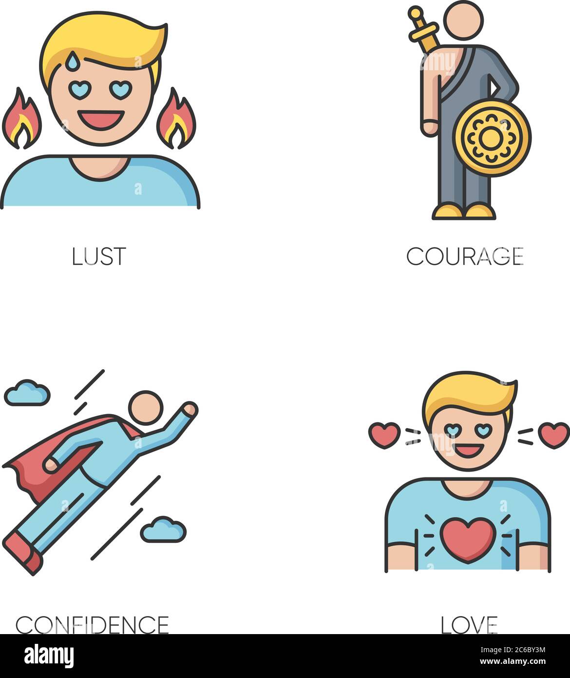 Good feelings and qualities RGB color icons set. Positive mood ... Good feelings and qualities RGB color icons set. Positive mood ...