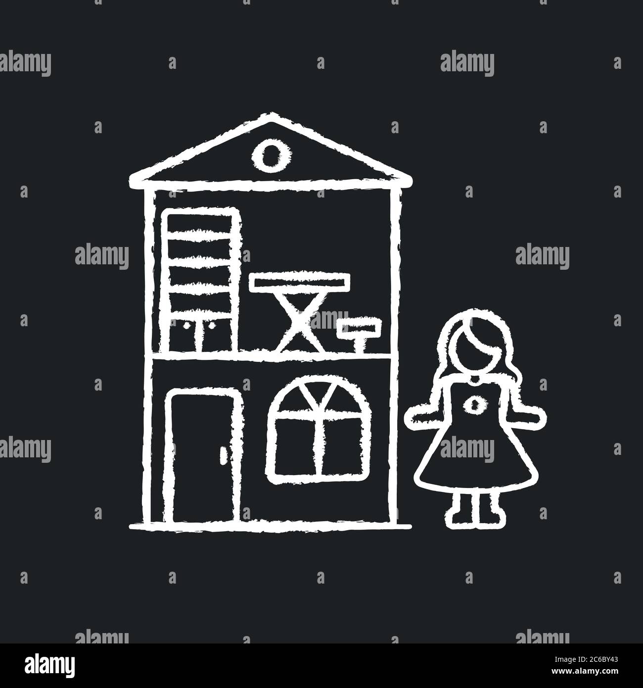 Dollhouse chalk white icon on black background. Miniature playhouse ...
