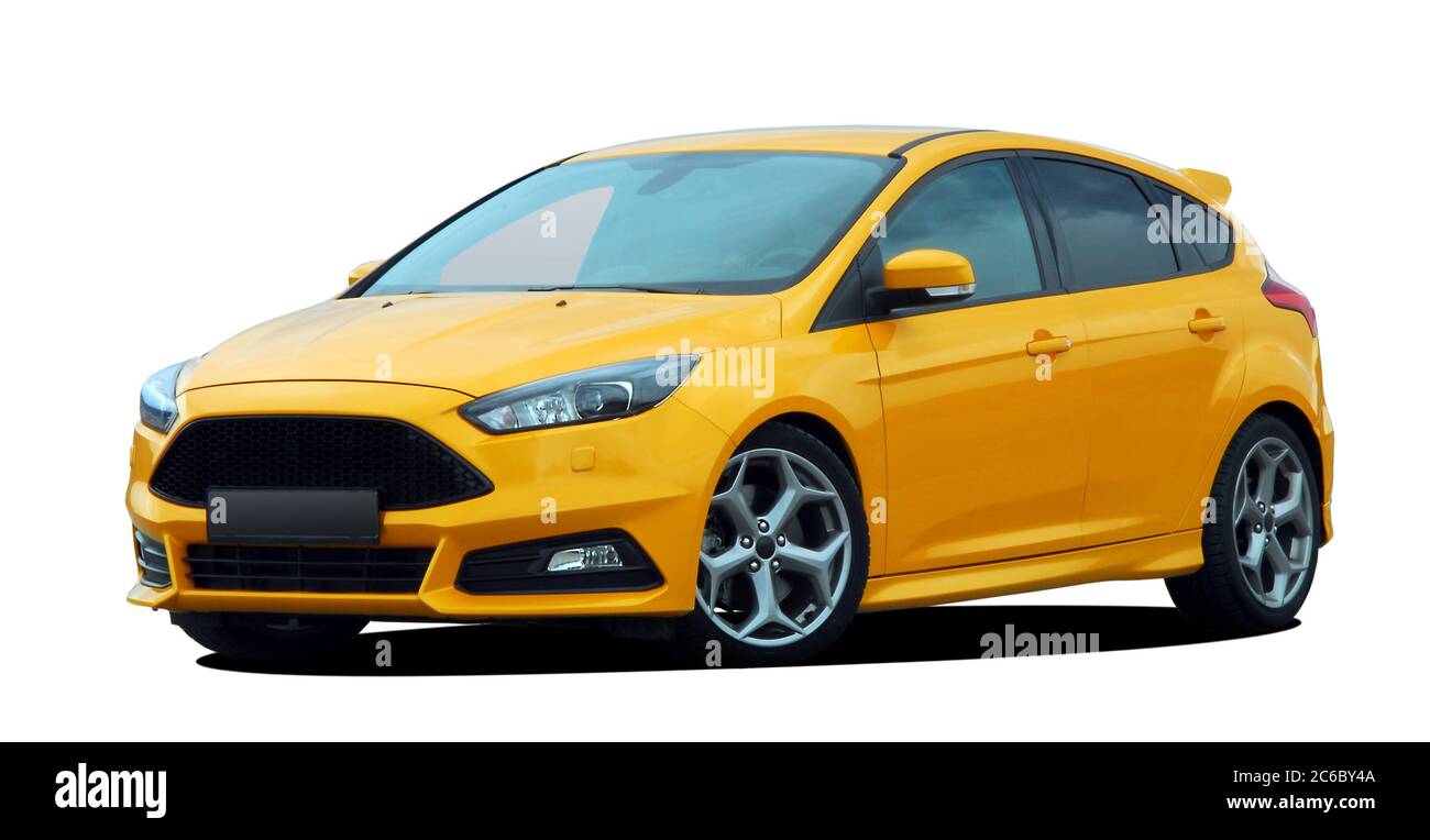 Sports car front view. Yellow sports car on white background Stock ...