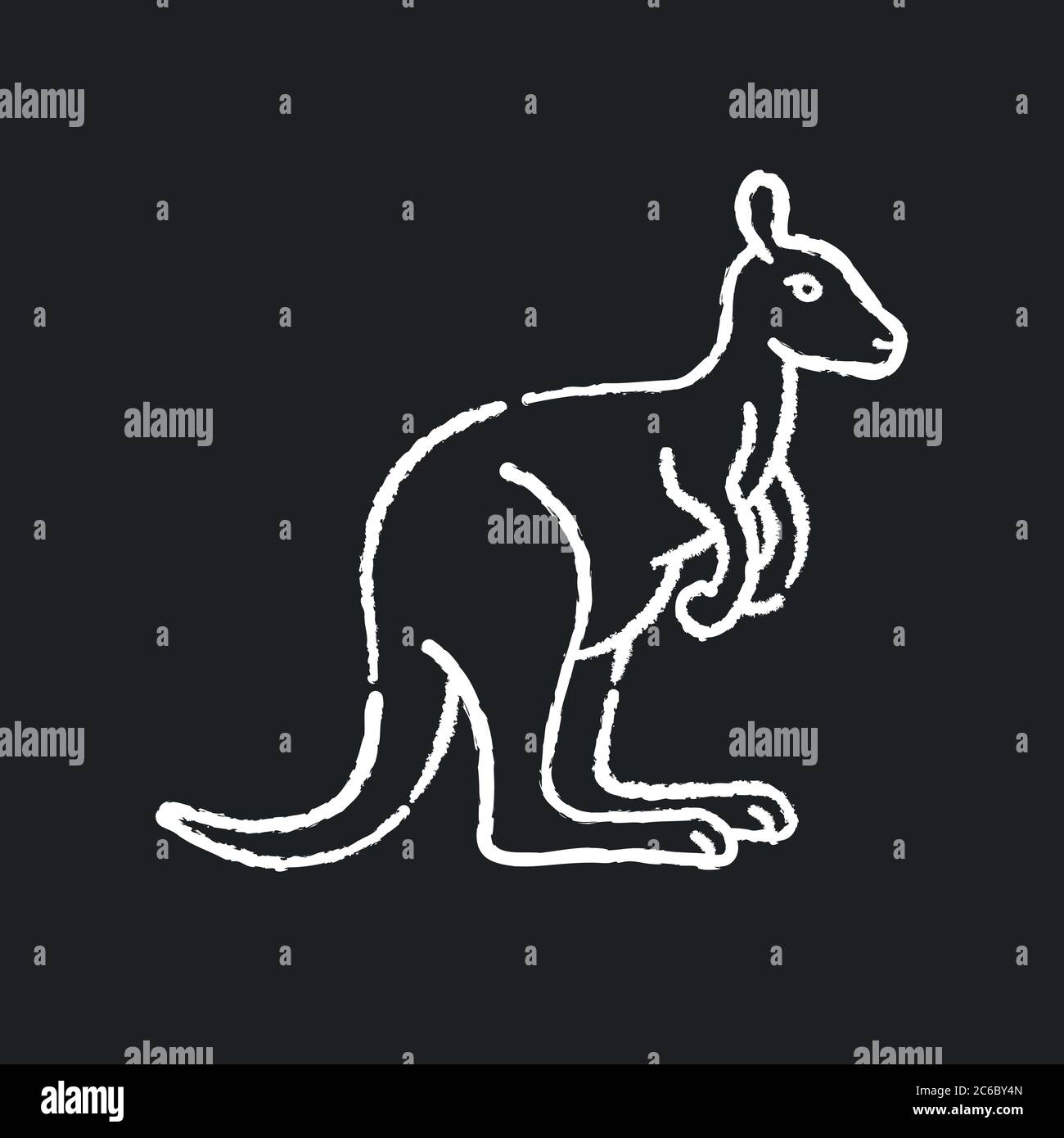 Kangaroo chalk white icon on black background. Exotic wallaby, wild ...