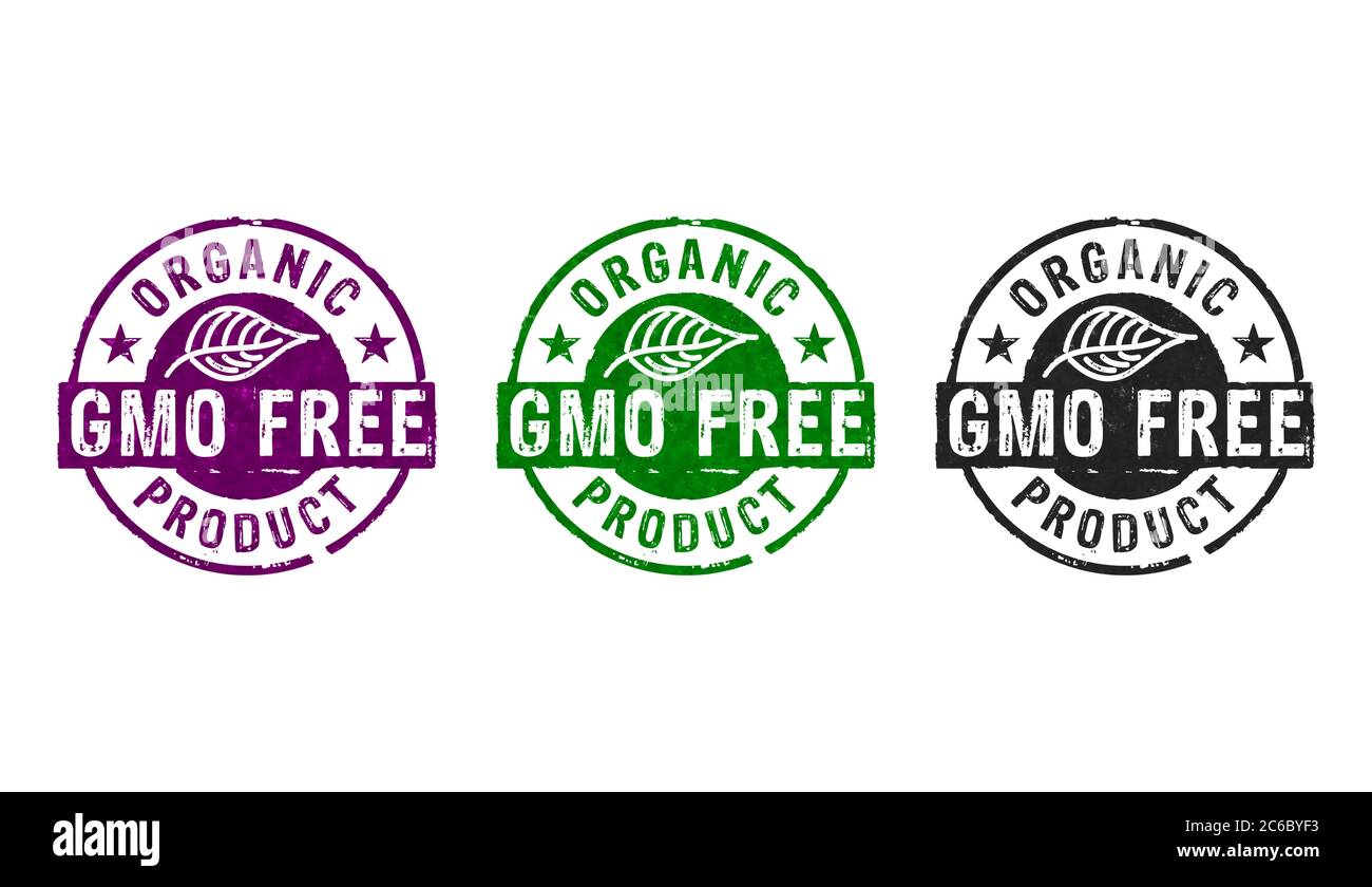 GMO free organic product stamp icons in few color versions. Ecology ...