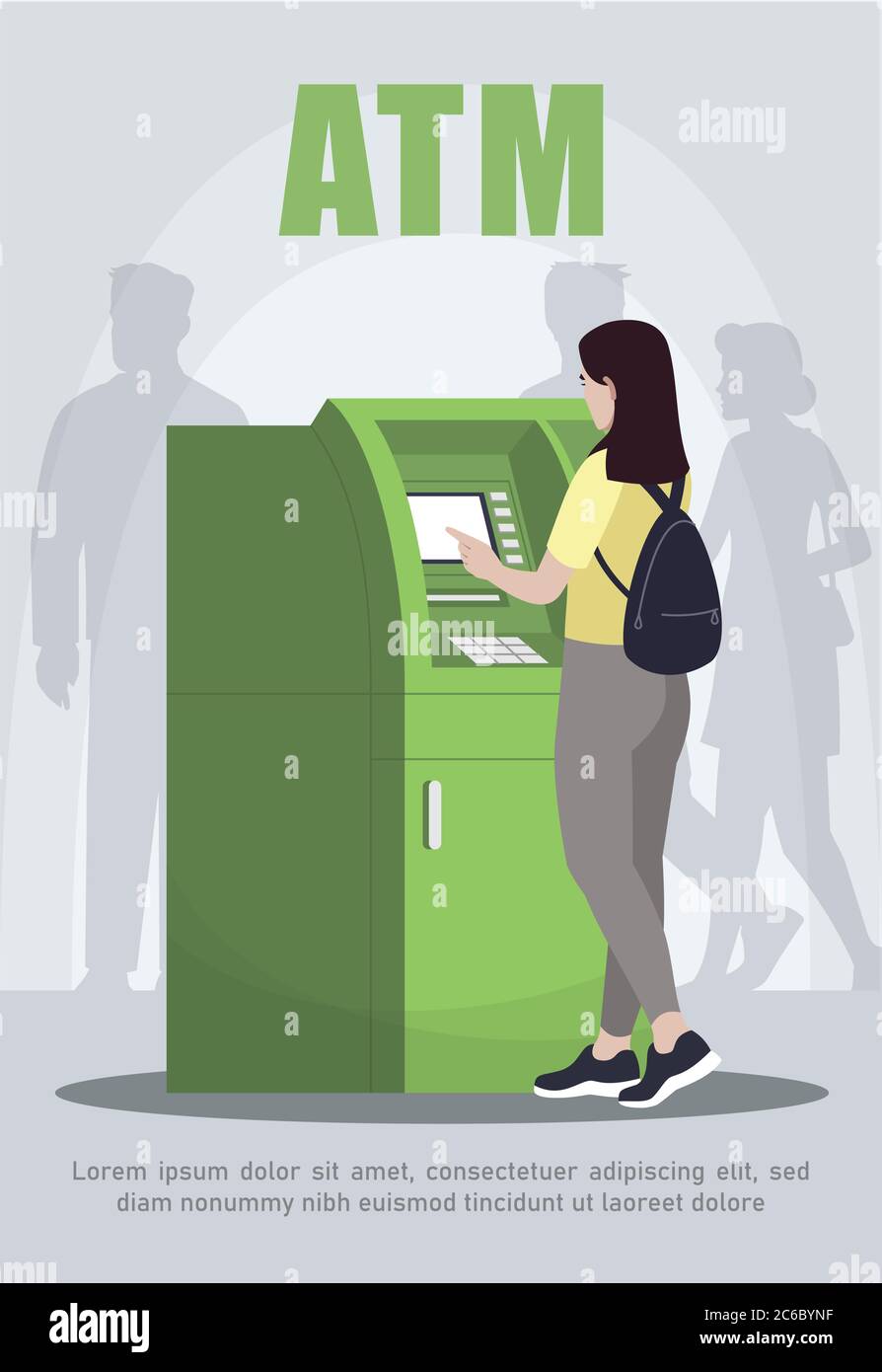 ATM poster template. Available money withdrawal. Terminal for money. Commercial flyer design ...