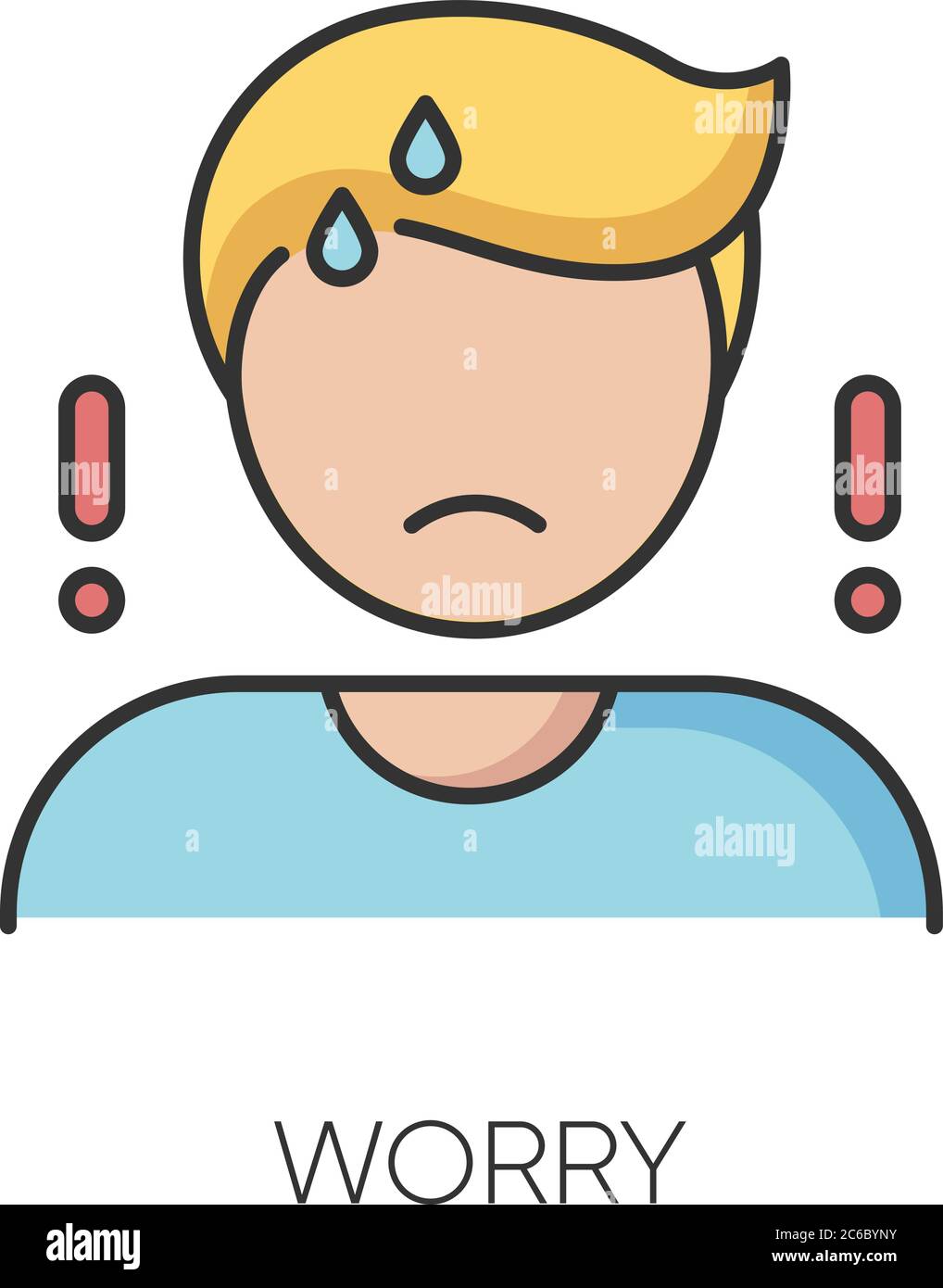 Worry RGB color icon. Emotional stress, anxiety. Concerned, nervous ...