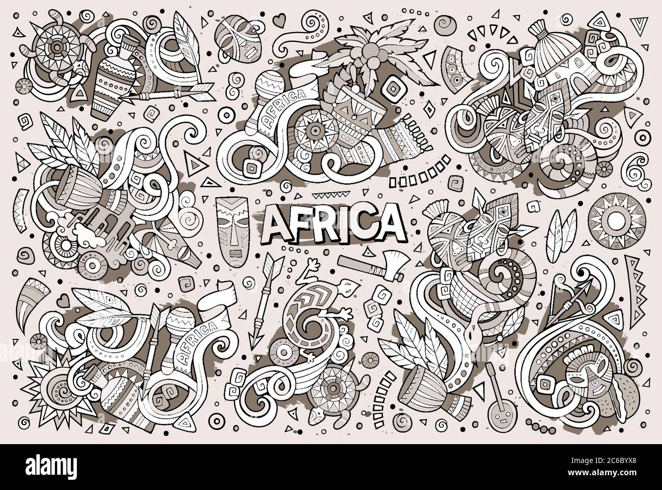 Vector doodle cartoon set of Africa designs Stock Vector Image & Art ...