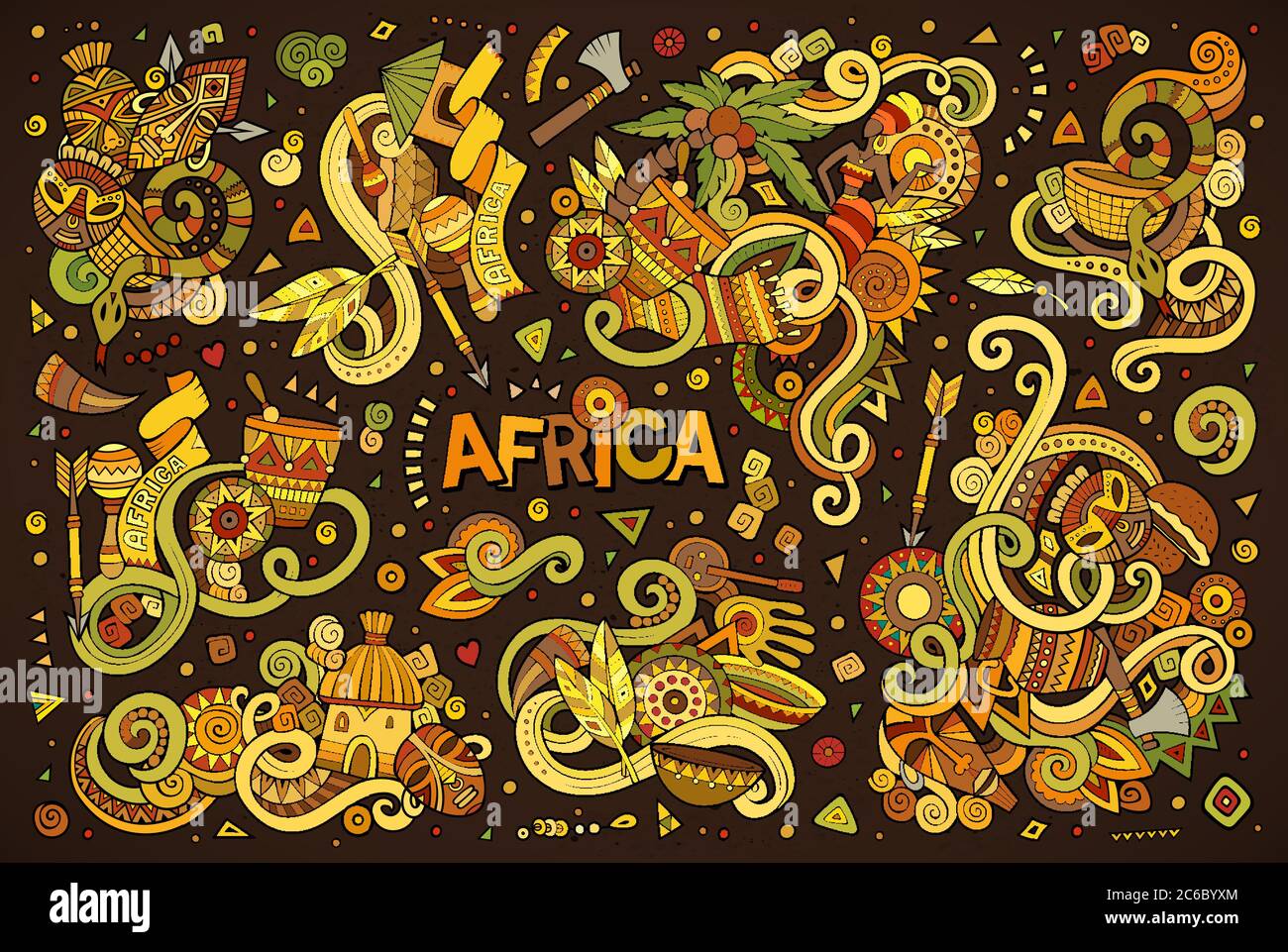 Vector doodle cartoon set of Africa designs Stock Vector Image & Art ...