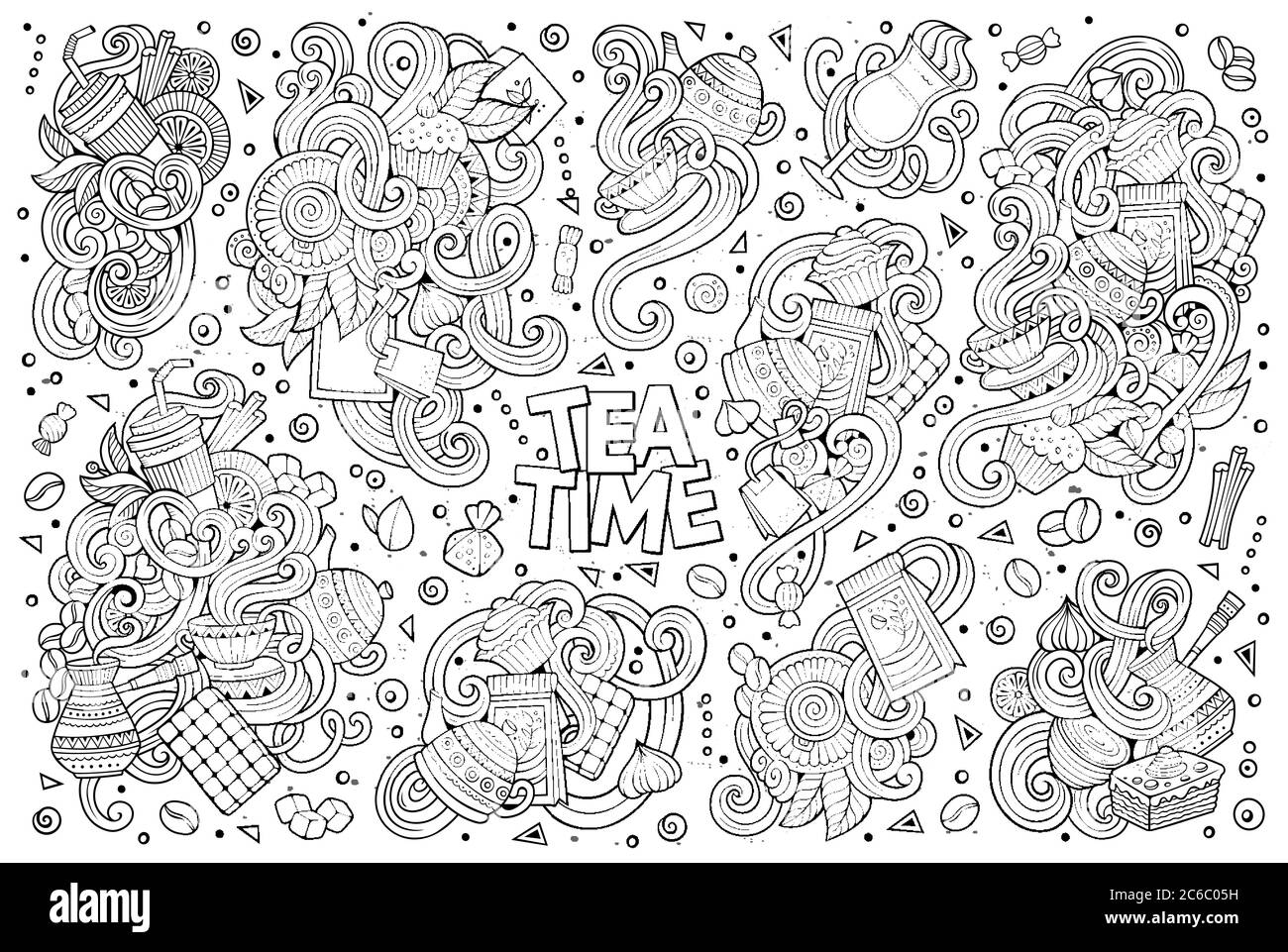Vector doodle cartoon set of tea and coffe Stock Vector Image & Art - Alamy