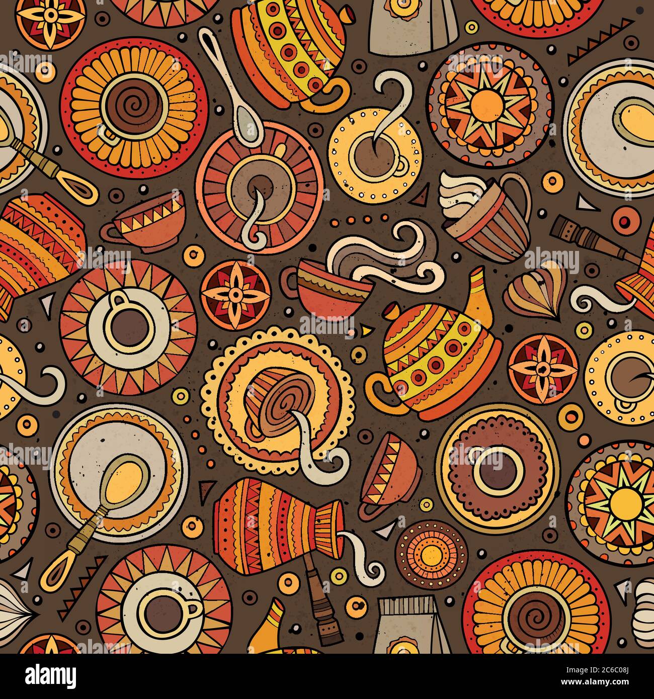 Cartoon hand-drawn coffee shop seamless pattern Stock Vector Image ...