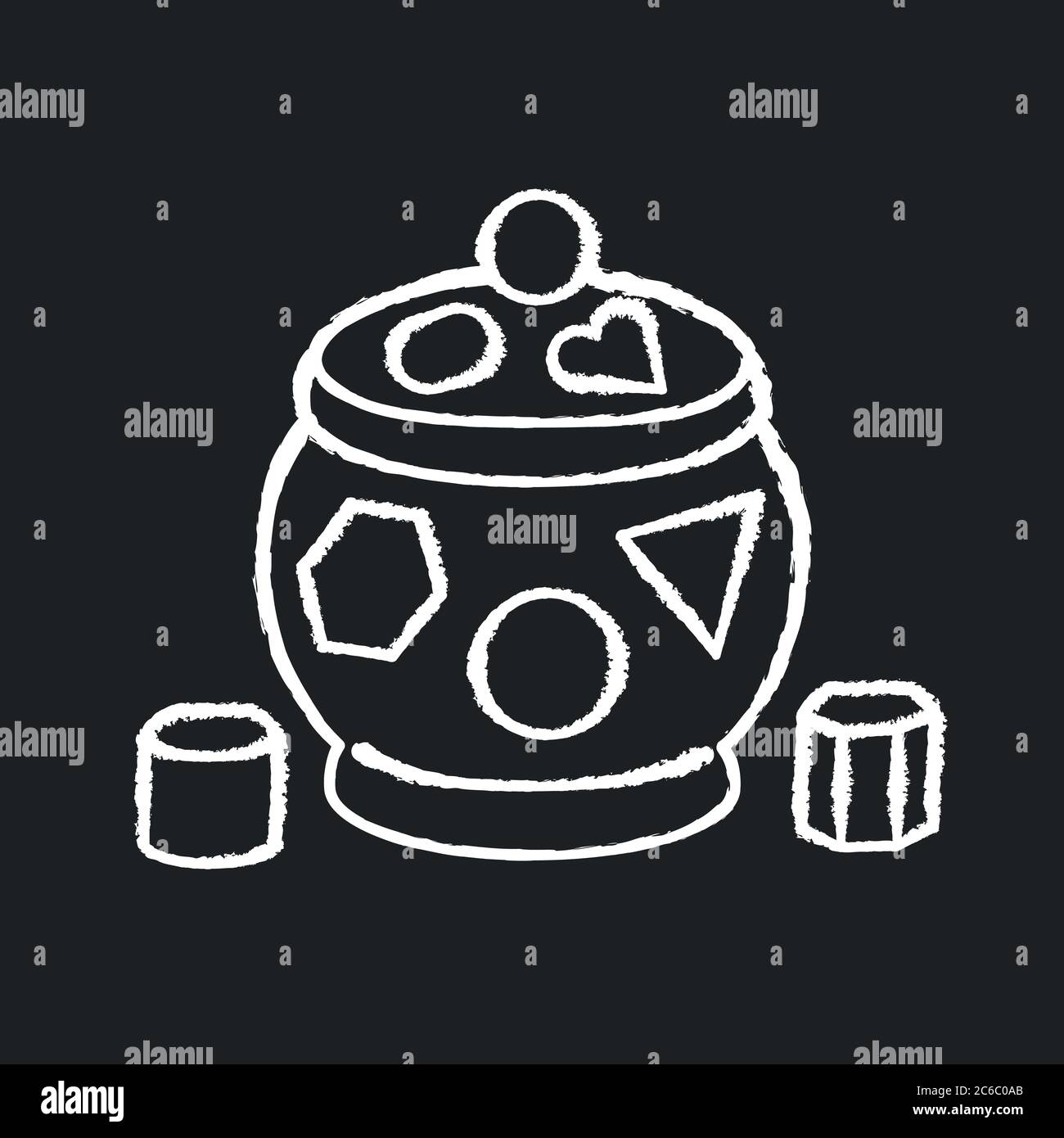 Shape sorter pot chalk white icon on black background. Sorting toy for ...