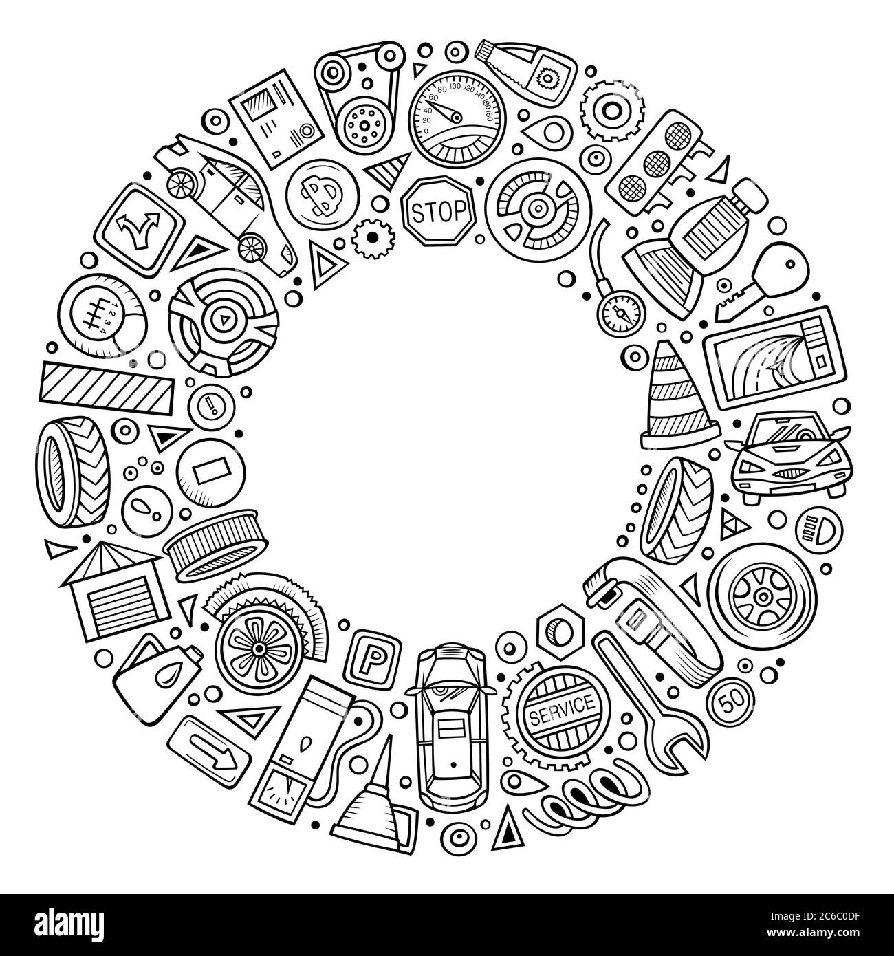 Vector set of Automotive cartoon doodle objects Stock Vector Image ...