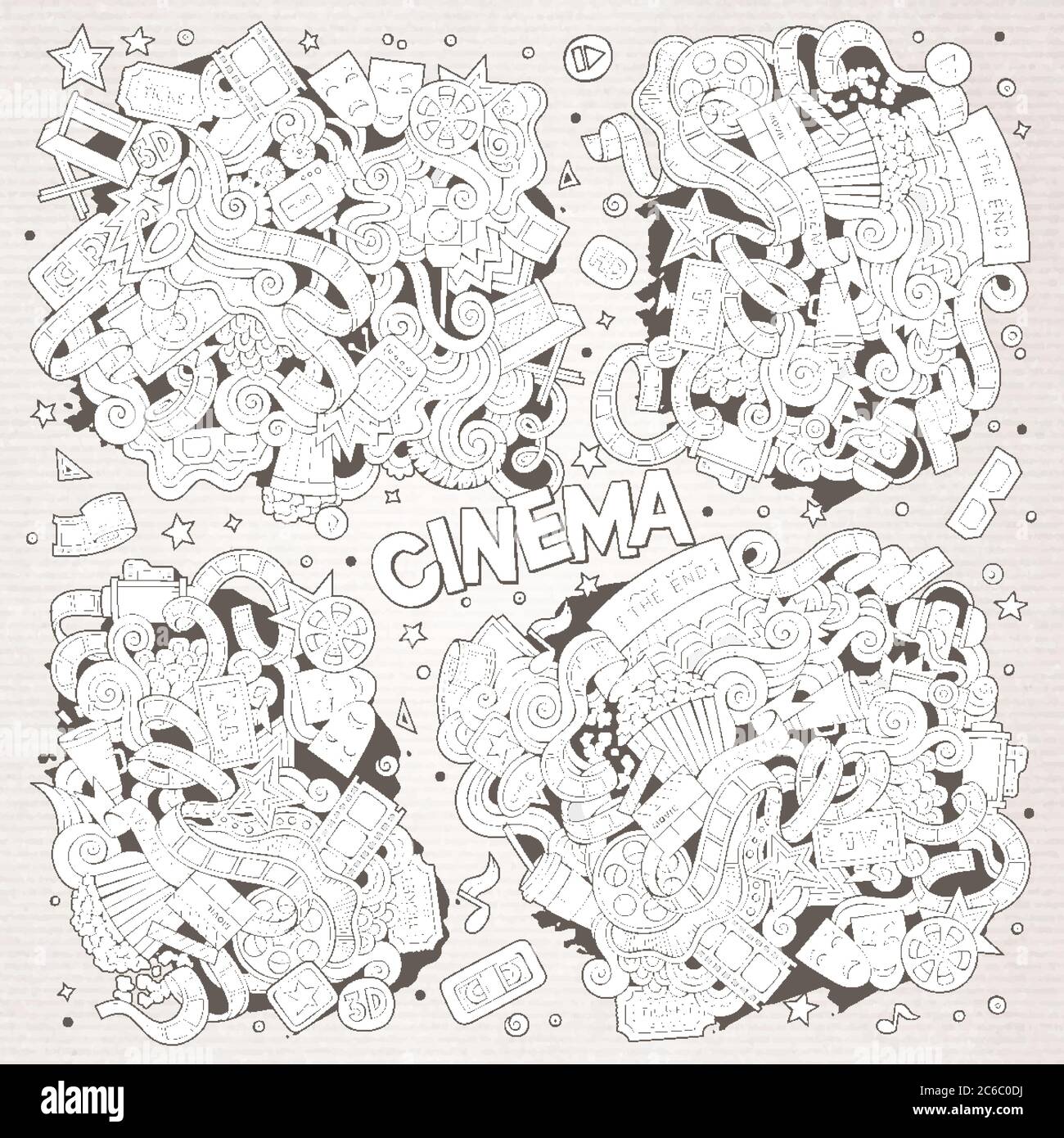 Cinema, movie, film doodles sketchy vector designs Stock Vector Image ...