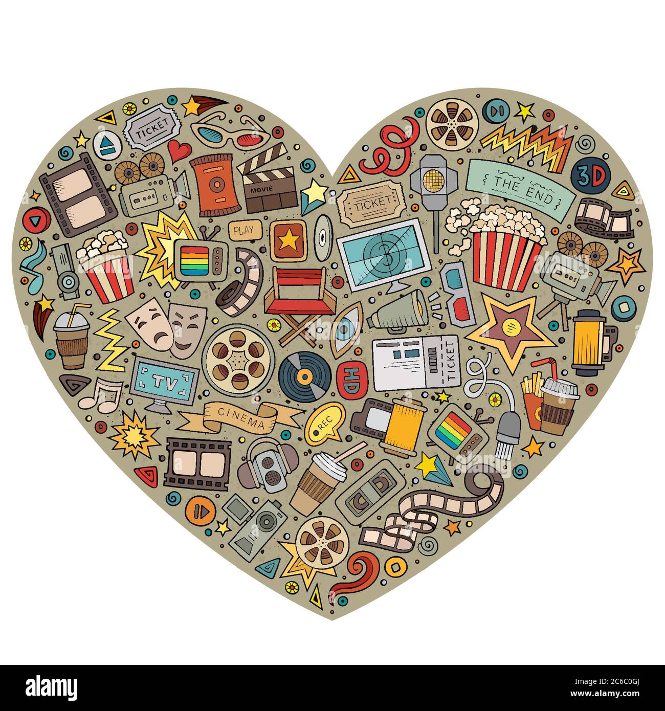 Set of Cinema cartoon doodle objects Stock Vector Image & Art - Alamy