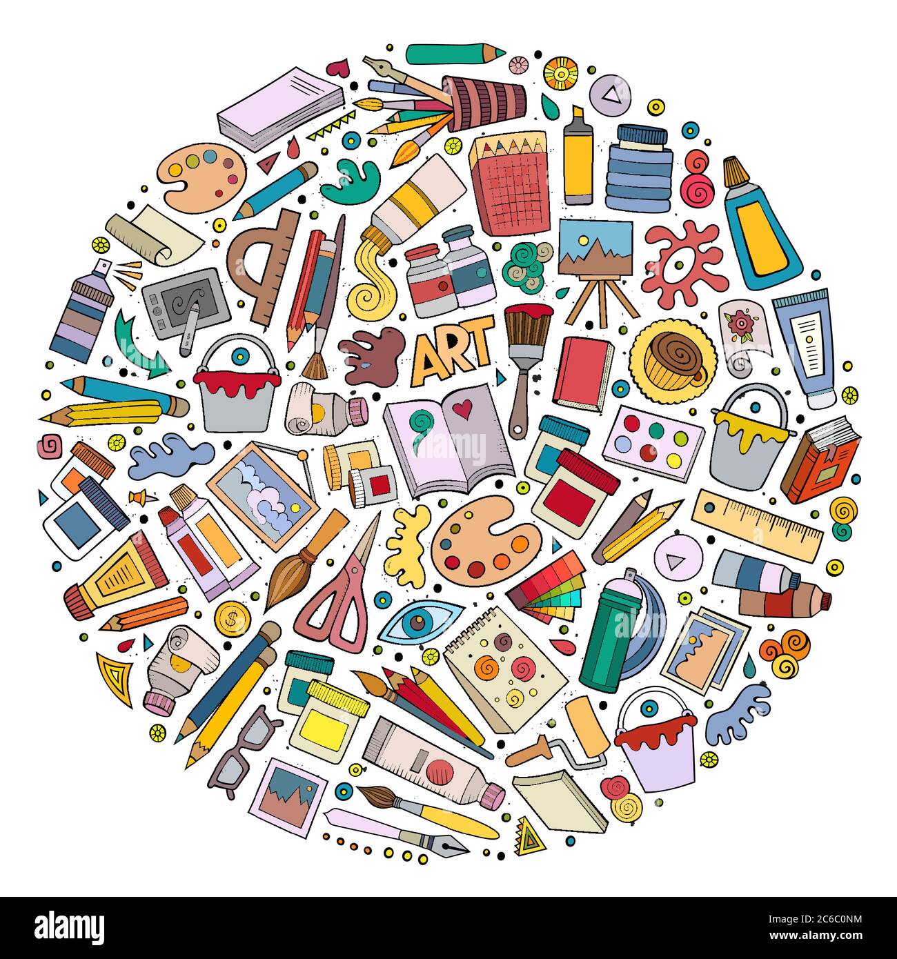 Colorful vector set of Art cartoon doodle objects Stock Vector Image ...