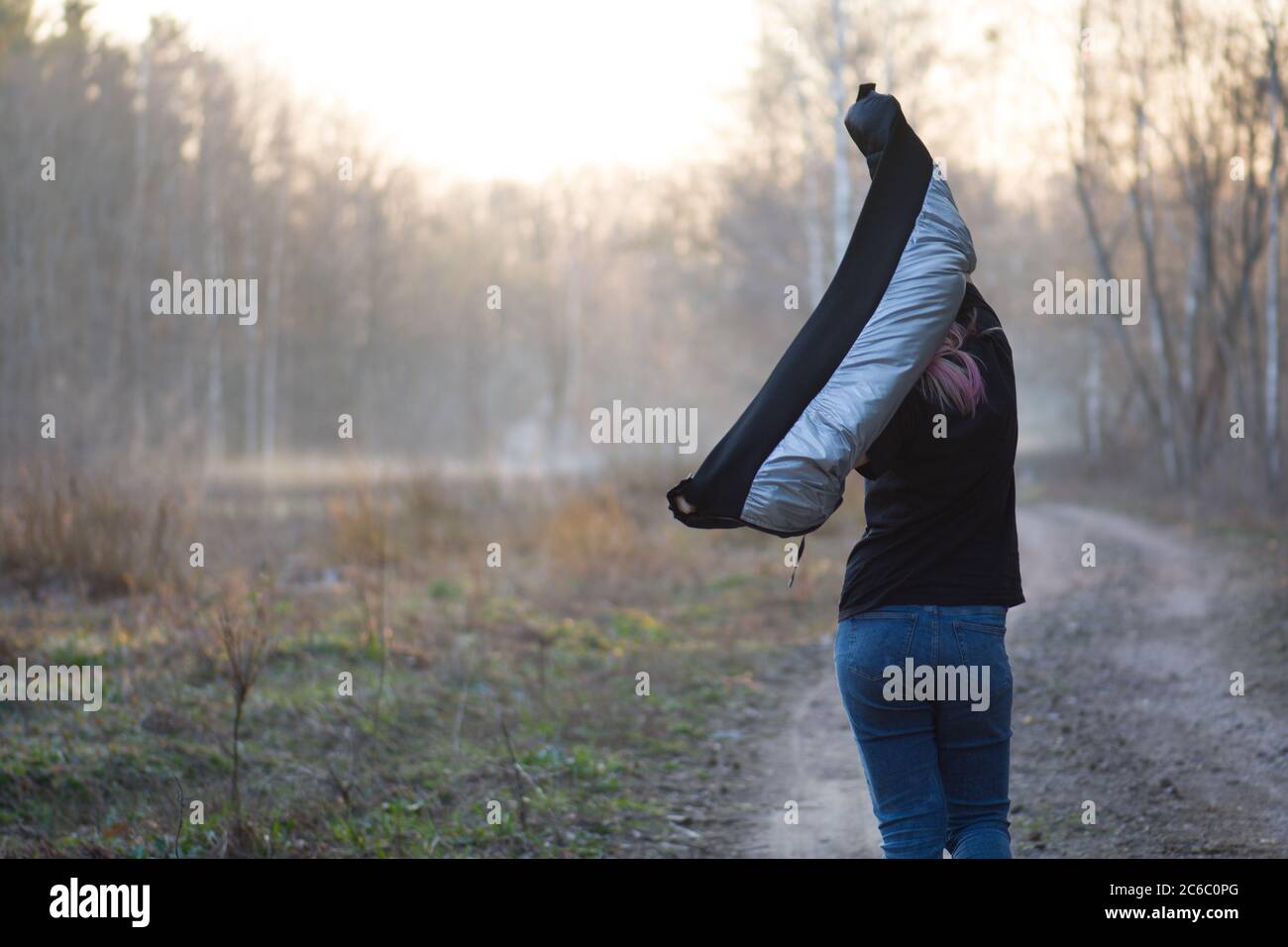 Beautiful woman dancing in spring landscape. Blonde dancer in colorful ...
