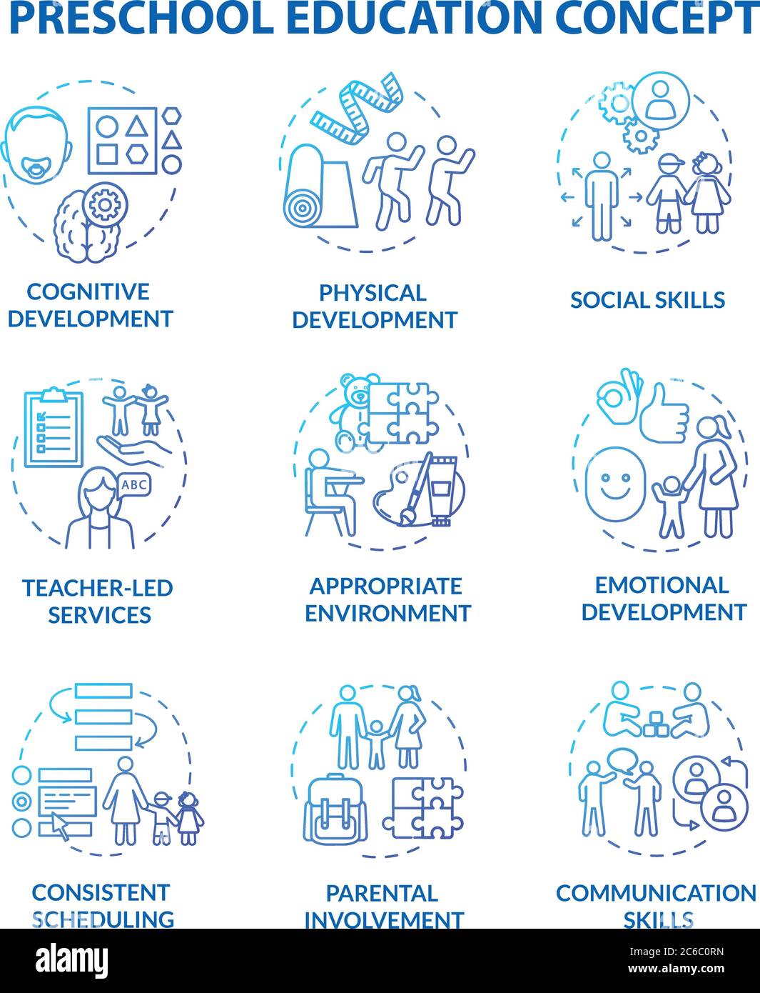Kids preschool education concept icons set. Childcare center. Parenting ...