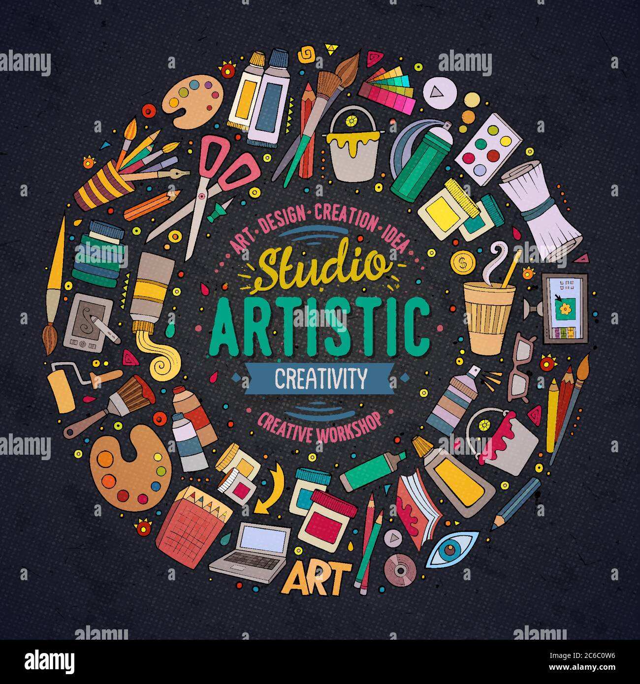 Set of Art cartoon doodle objects, symbols and items Stock Vector Image ...