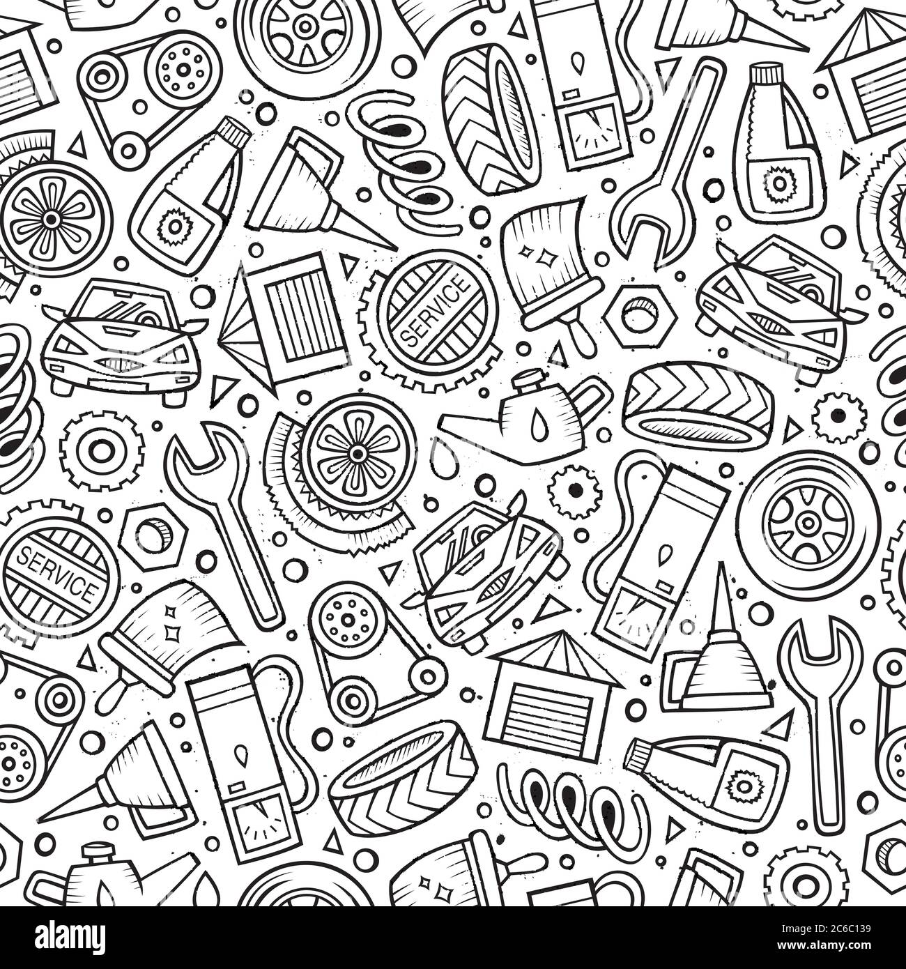 Cartoon cute hand drawn Automotive seamless pattern Stock Vector Image ...