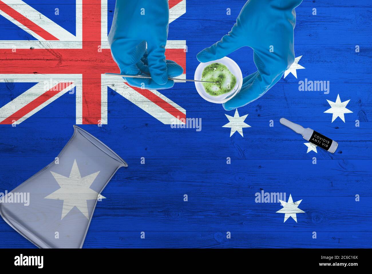 Australia flag on laboratory table. Medical healthcare technologist ...