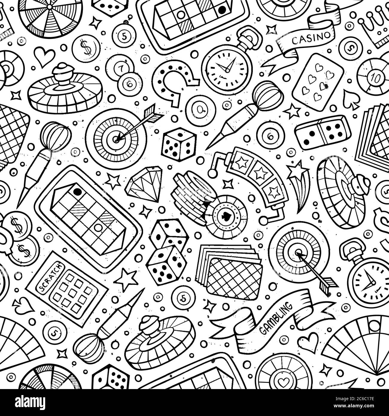 Cartoon hand-drawn casino, games seamless pattern Stock Vector Image ...