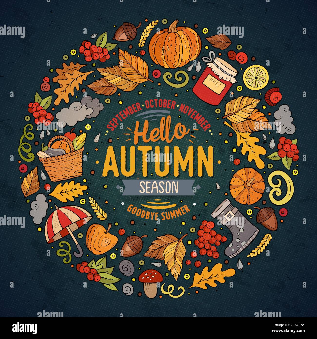 Set of Autumn cartoon doodle objects, symbols and items Stock Vector ...