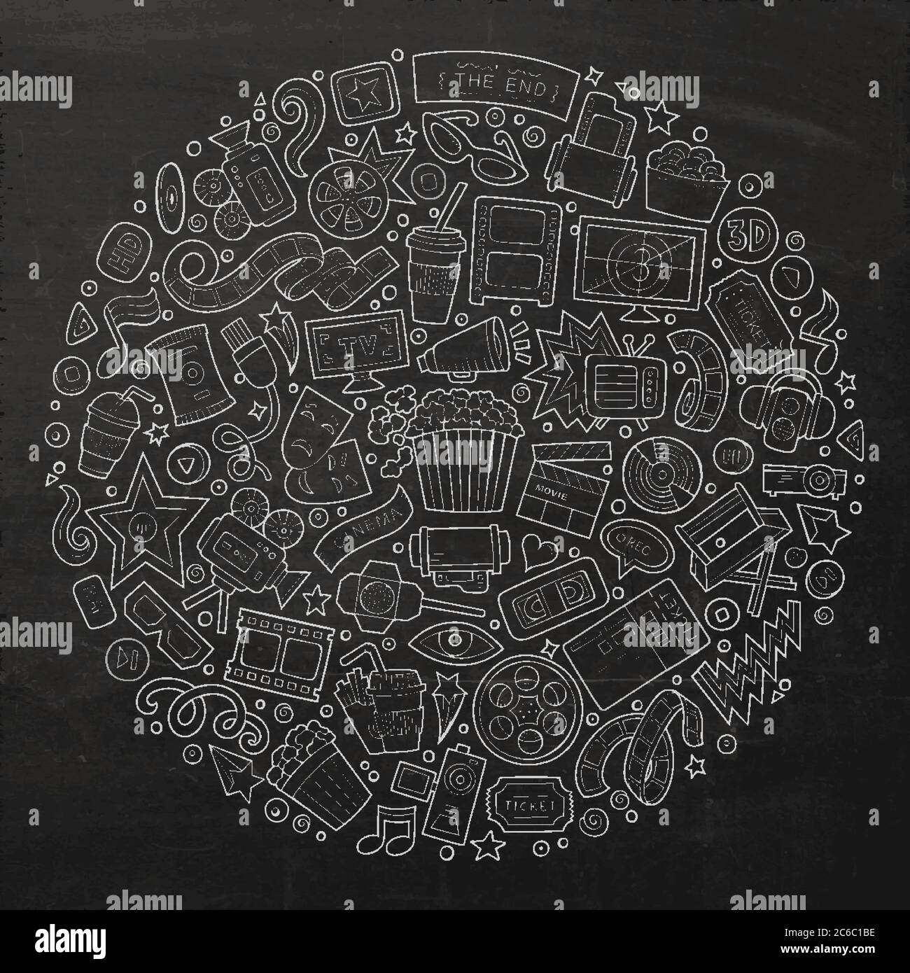 Set of Cinema cartoon doodle objects Stock Vector Image & Art - Alamy