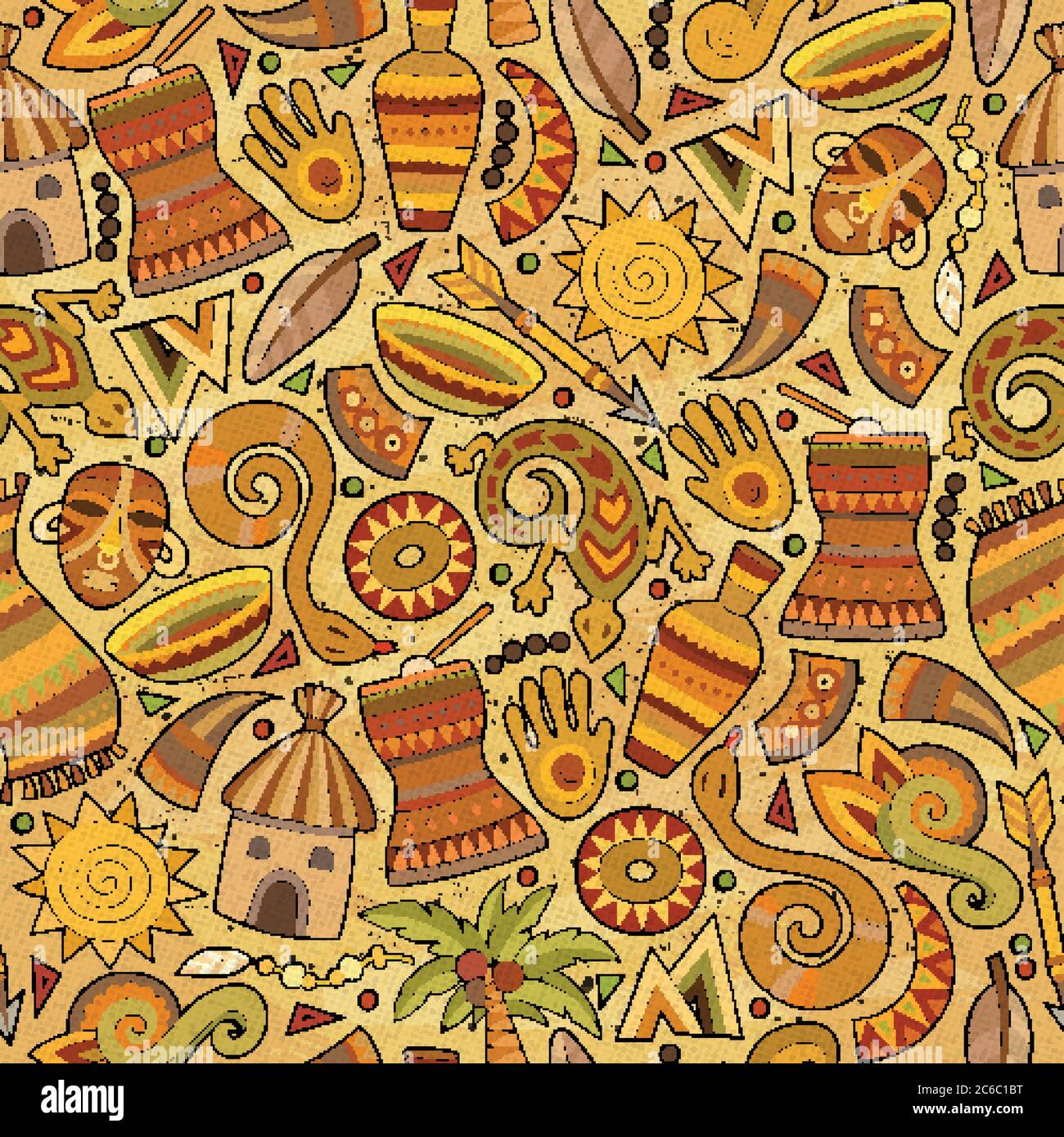 Cartoon cute hand drawn African seamless pattern Stock Vector Image ...