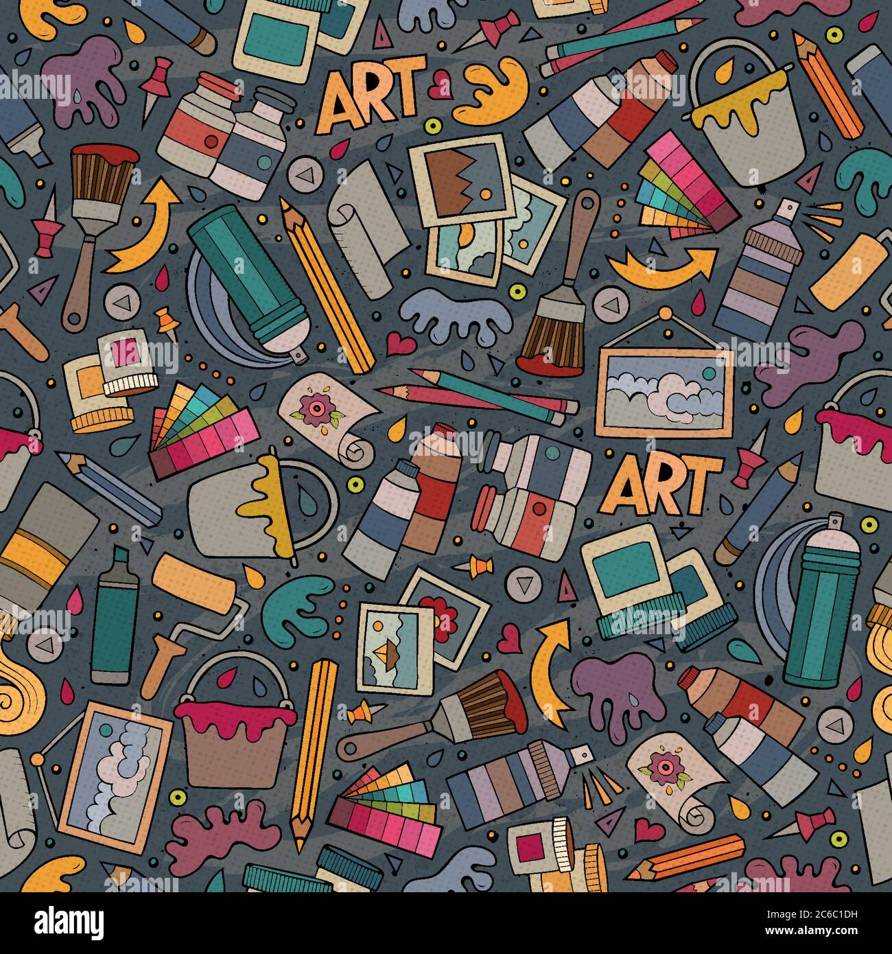 Cartoon cute hand drawn Artist seamless pattern Stock Vector Image ...