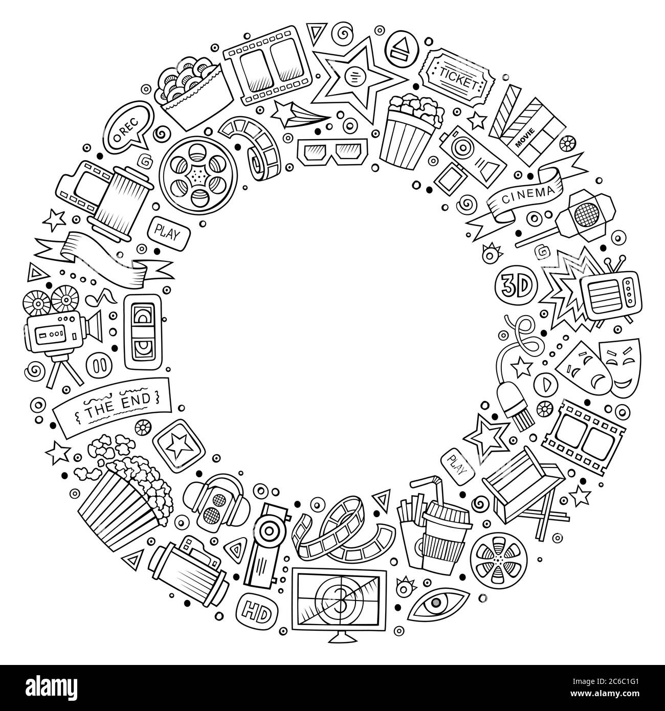 Set of Cinema cartoon doodle objects Stock Vector Image & Art - Alamy
