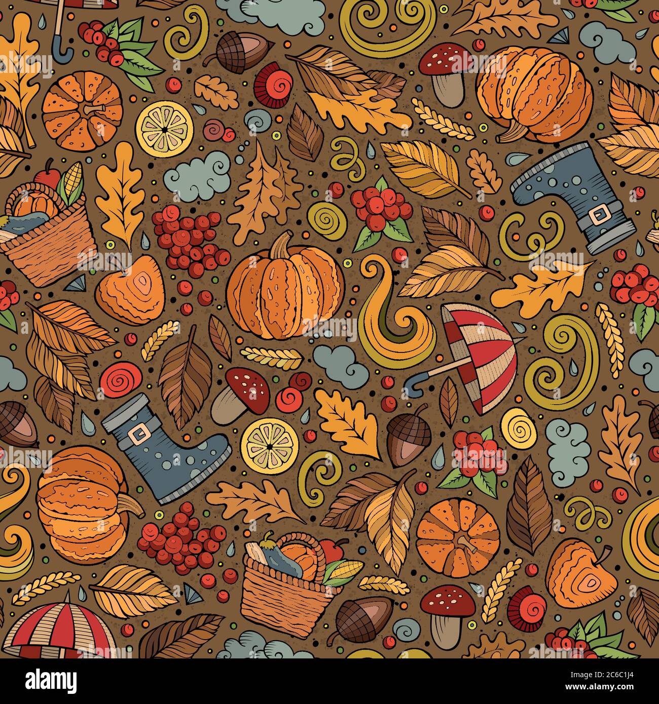 Cartoon cute hand drawn Autumn seamless pattern Stock Vector Image ...