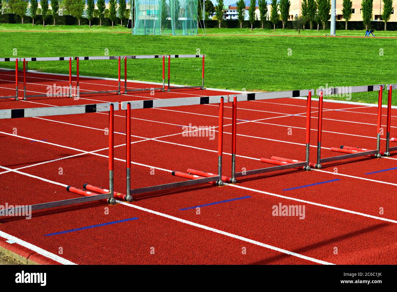 obstacles positioned for running at an athletics track in Florence ...