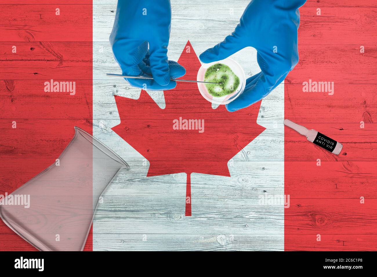 Canada flag on laboratory table. Medical healthcare technologist ...