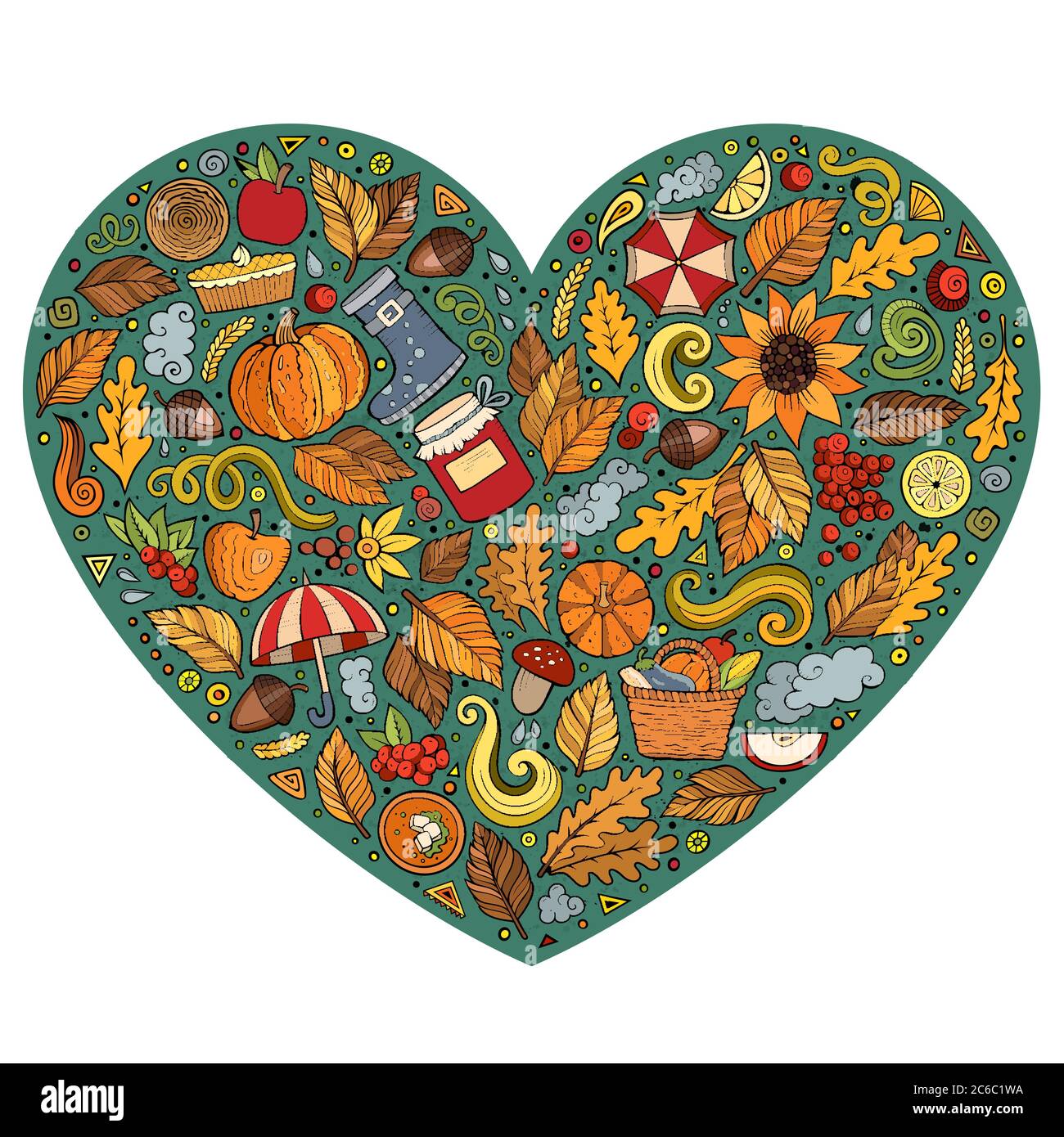 Doodle cartoon set of Autumn objects, symbols and items Stock Vector ...