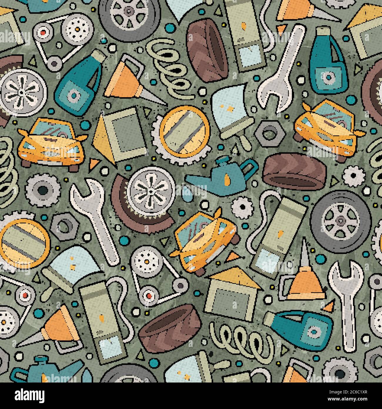 Cartoon cute hand drawn Automotive seamless pattern Stock Vector Image ...