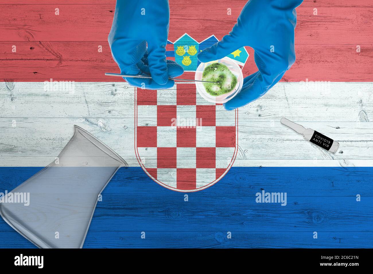 Croatia flag on laboratory table. Medical healthcare technologist ...
