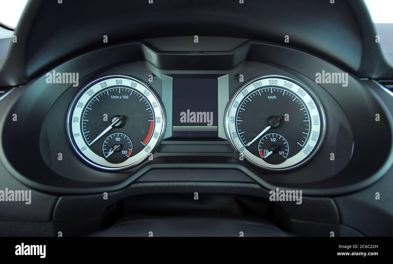 Illuminated instrument panel with the passenger car. Car dashboard ...