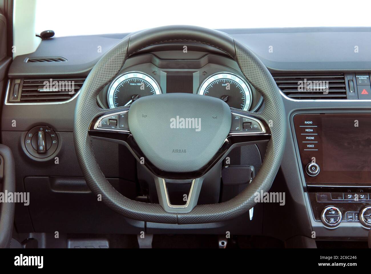 Steering wheel in the new modern car Stock Photo - Alamy