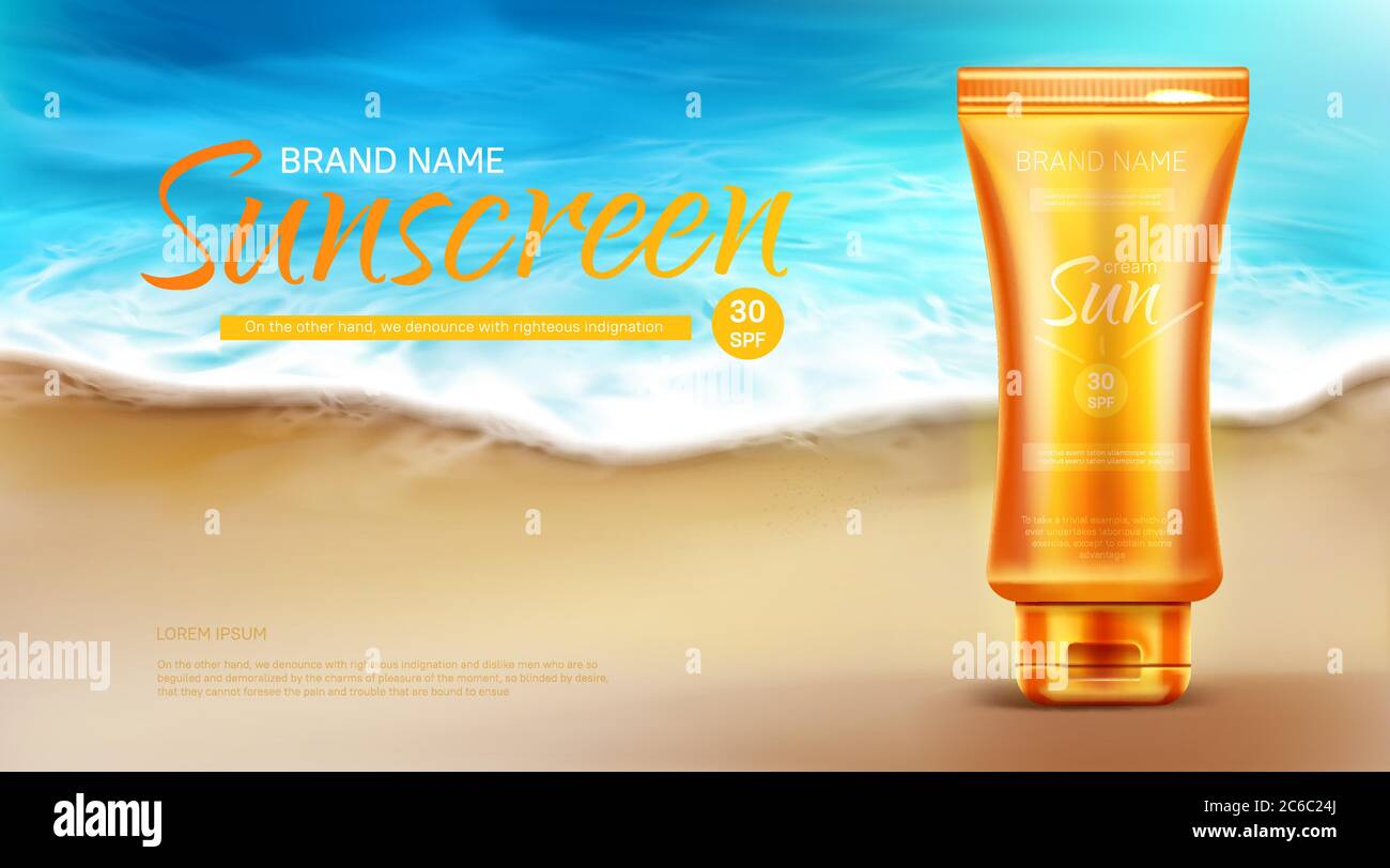 Sunscreen protection cosmetic ad banner, summer uv block cream tube ...