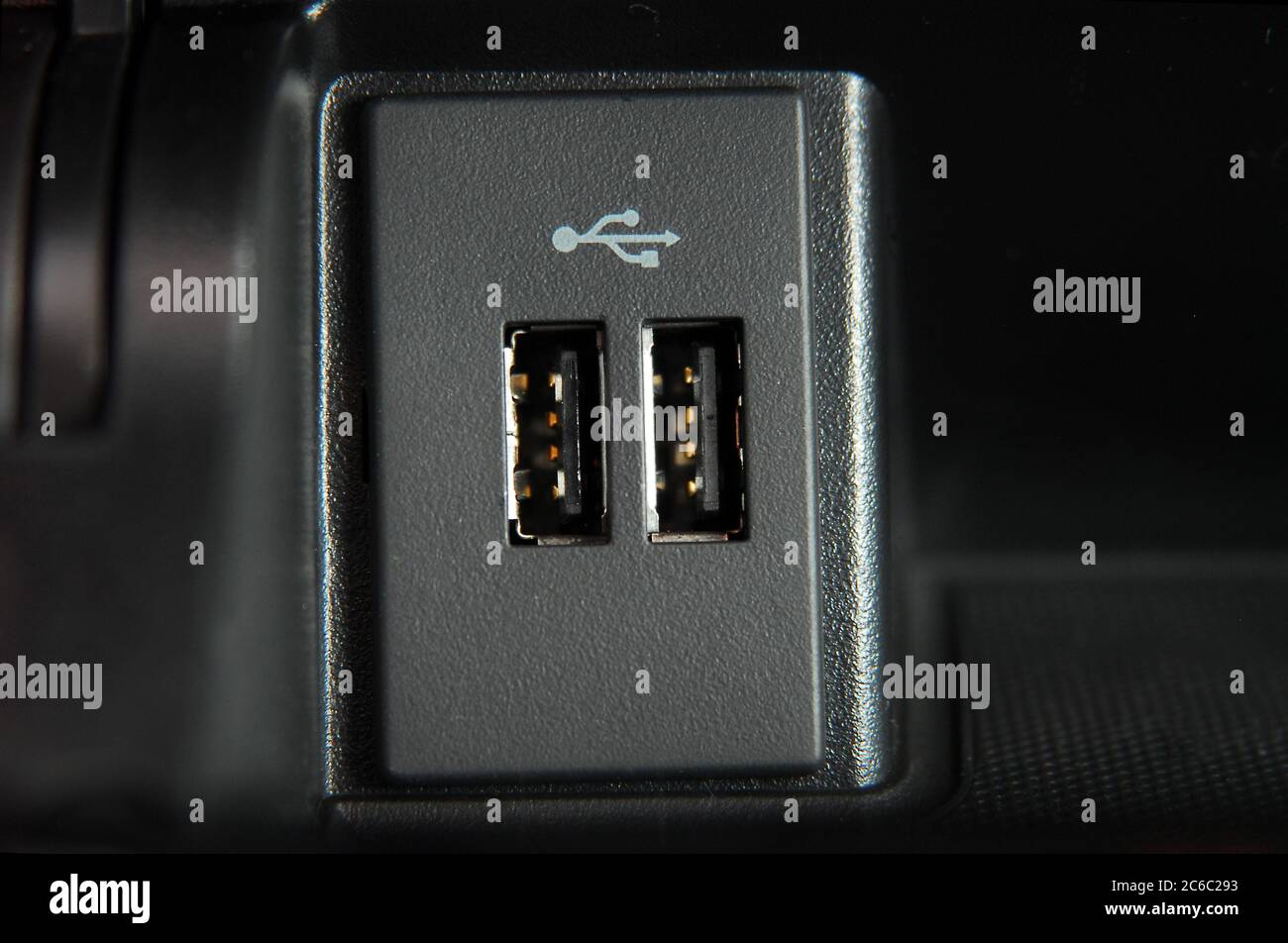 two usb ports on the dashboard of a modern passenger car Stock Photo ...