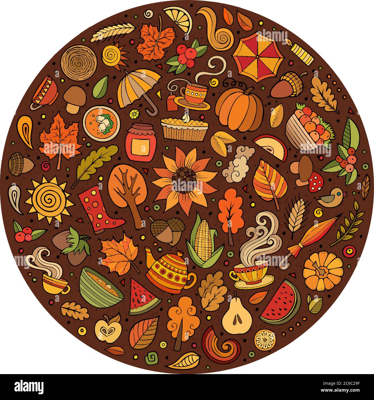 Vector doodle cartoon set of Autumn objects Stock Vector Image & Art ...