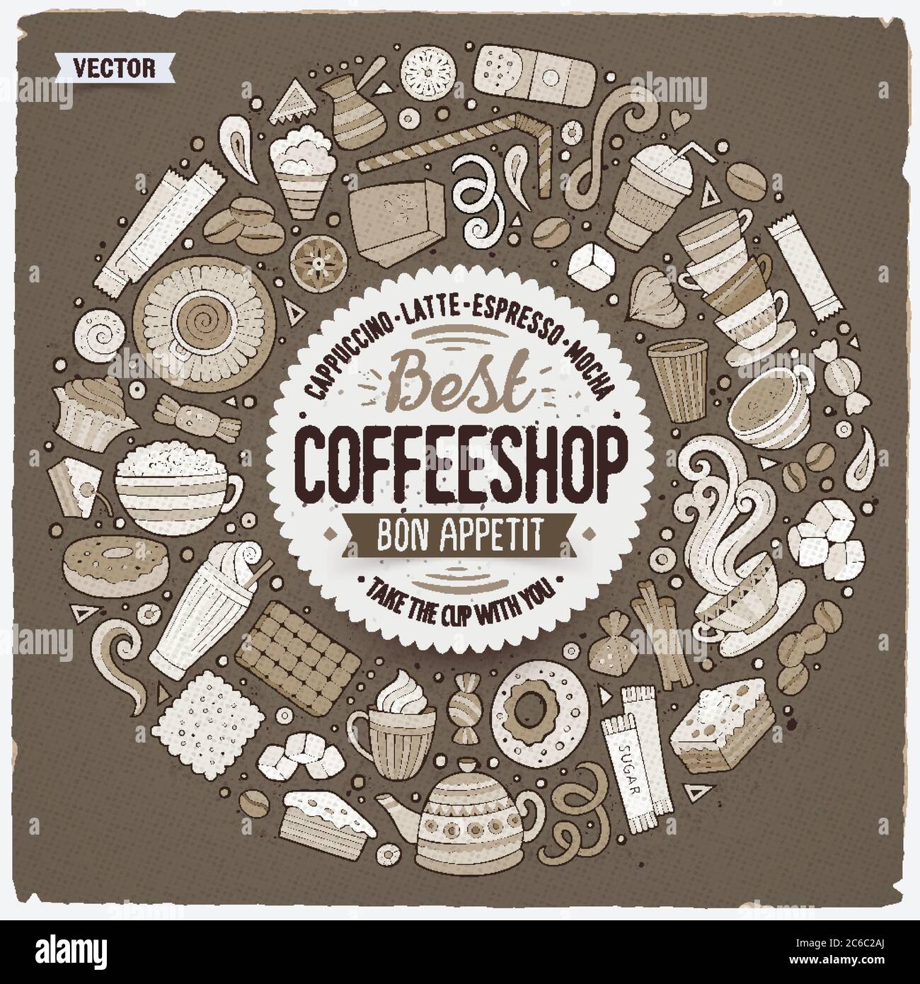 Set of Coffee cartoon doodle objects, symbols and items Stock Vector ...