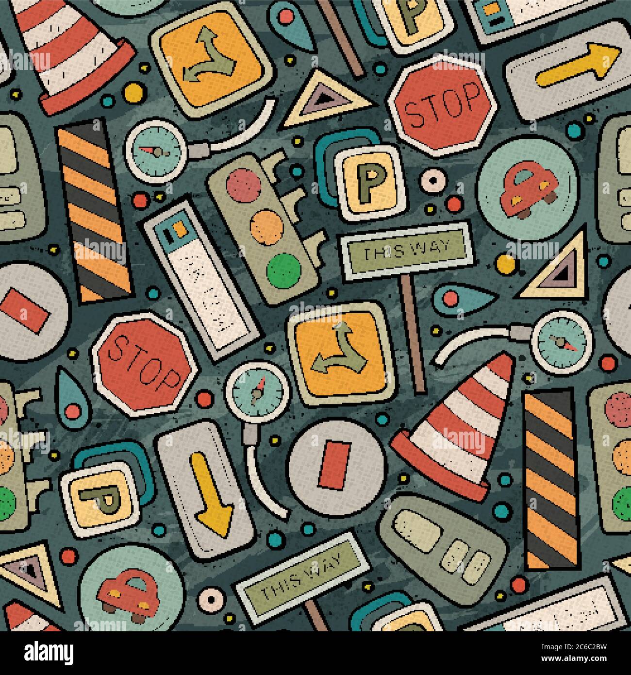 Cartoon cute hand drawn Automotive seamless pattern Stock Vector Image ...