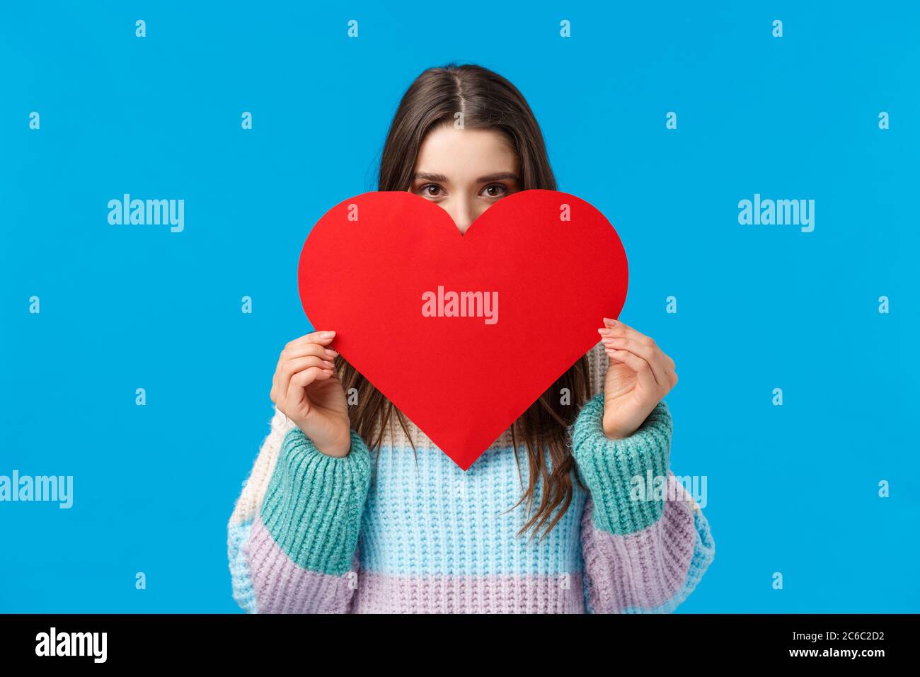 Someone is loved. Blushing cute and silly girlfriend want confess in ...