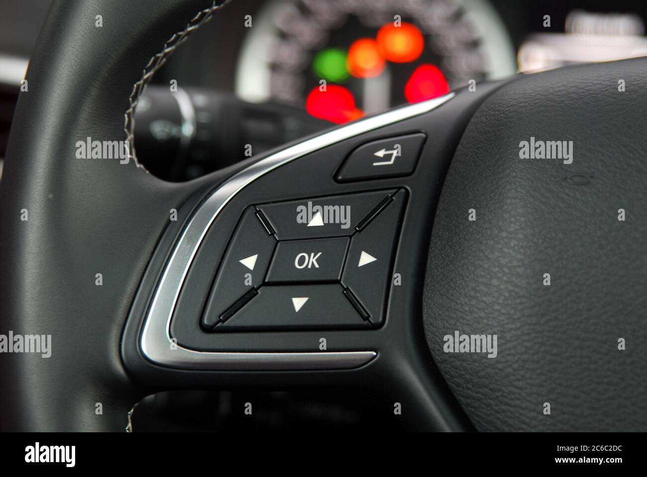Steering wheel button. Detail on the steering wheel with controls Stock ...