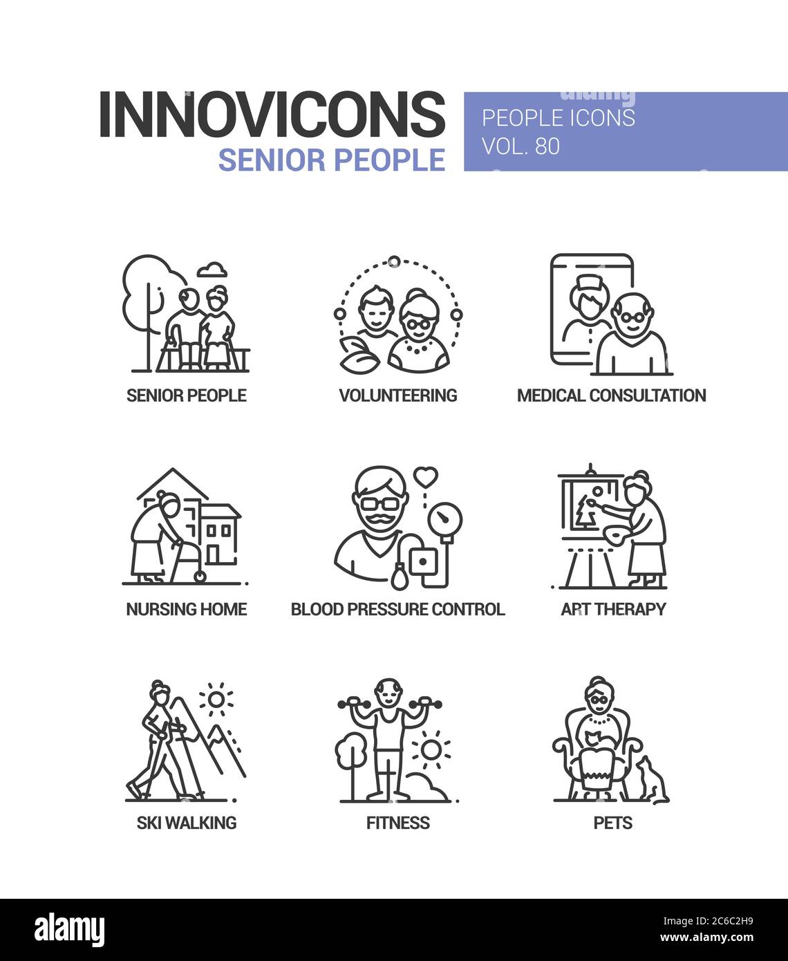 Senior people line design style icons set Stock Vector Image & Art - Alamy