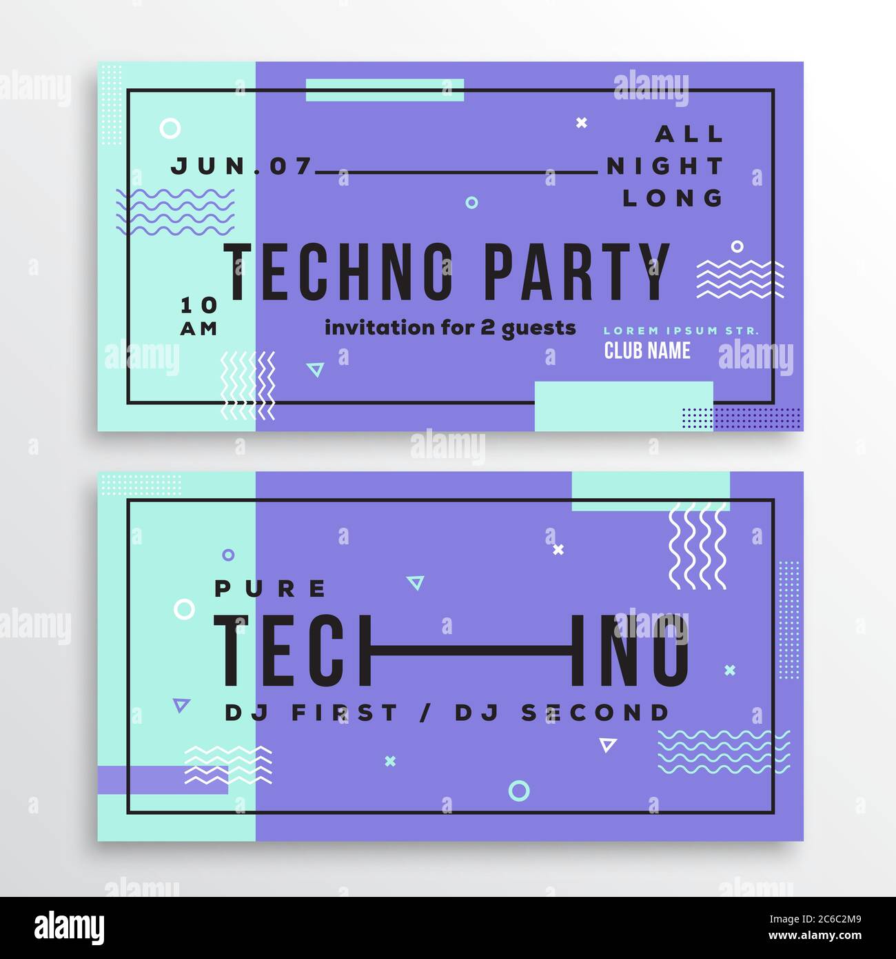 Night Techno Party Club Invitation Card or Flyer Template. Modern ...