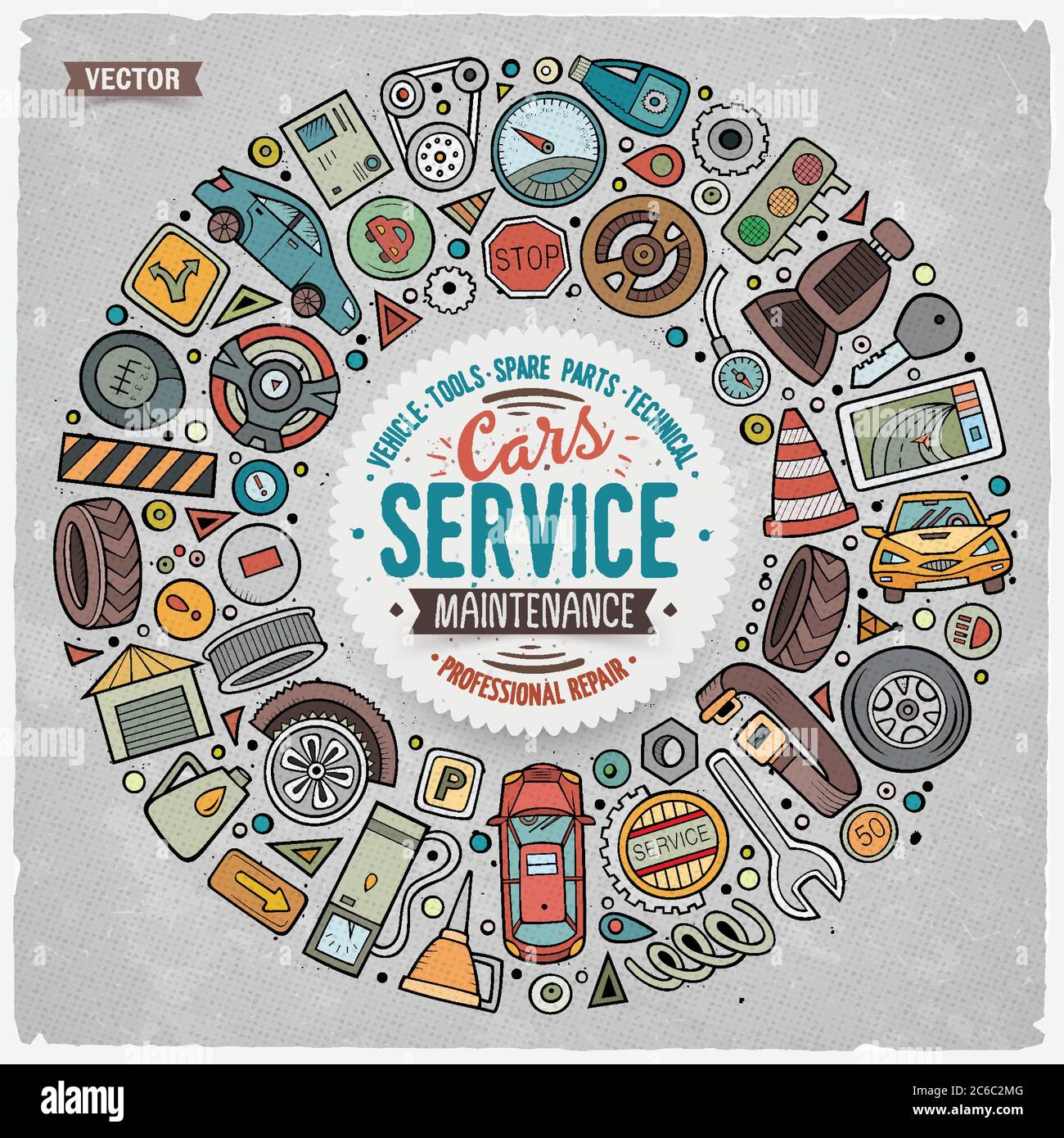 Vector set of Automotive cartoon doodle objects Stock Vector Image ...