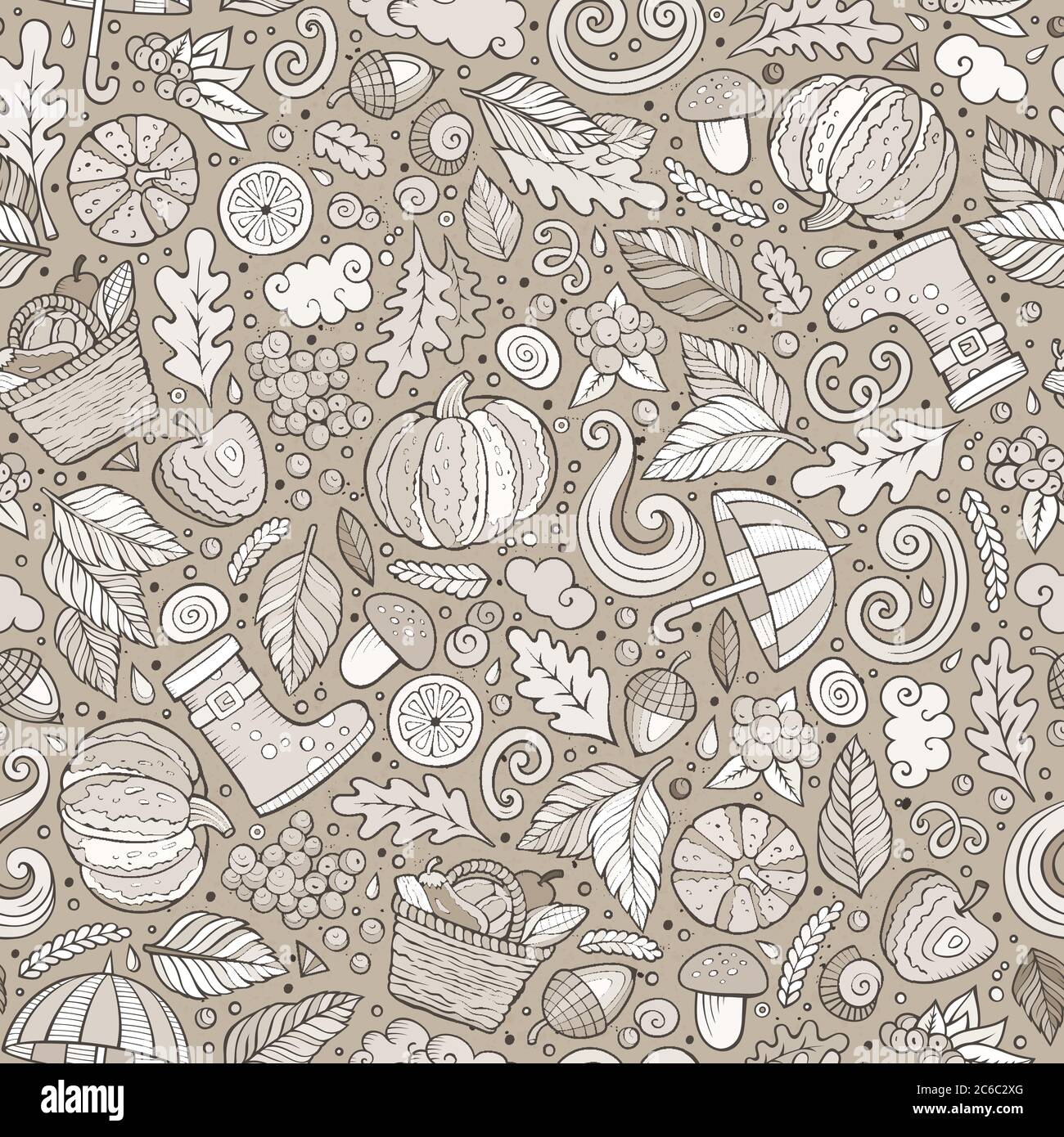 Cartoon cute hand drawn Autumn seamless pattern Stock Vector Image ...