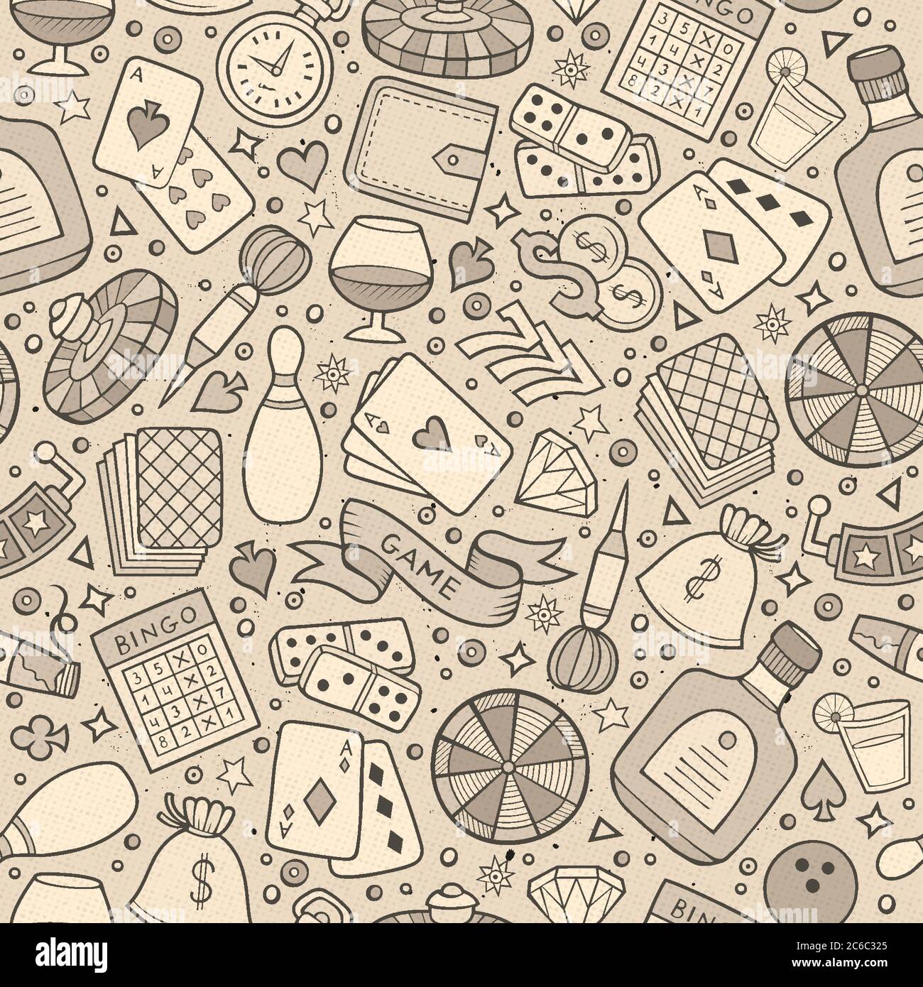 Cartoon hand-drawn casino, games seamless pattern Stock Vector Image ...